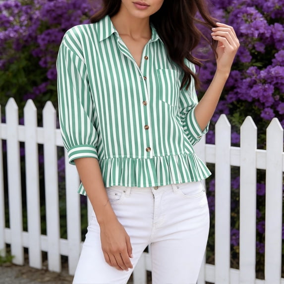 Ayolanni V-Neck Shirts for Women Short Sleeve Button Down Color Block ...