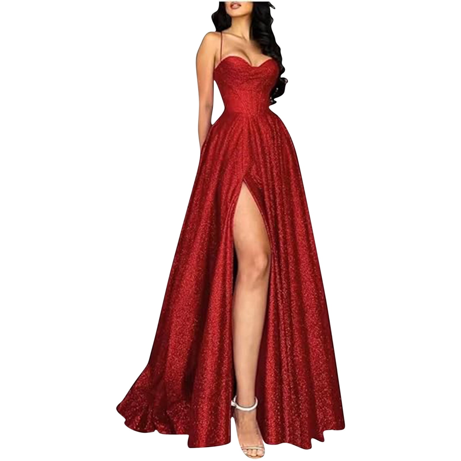Ayolanni V-Neck Summer Dresses for Women Plus Size Red Extra Long ...