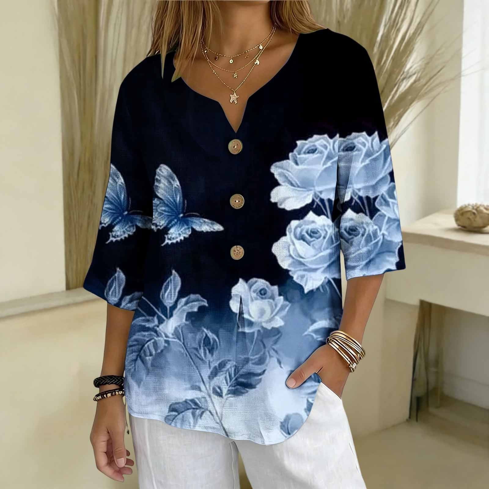 Ayolanni Vacation 2026 Vacation Clothes 3/4 Sleeve Henley Leisure ...