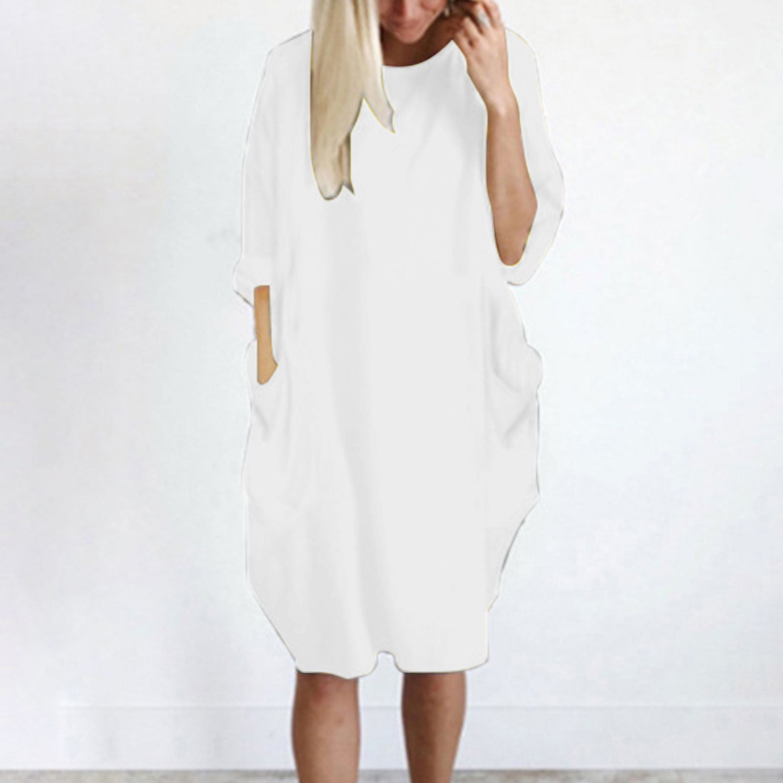 Ayolanni White Plus Size Dresses for Curvy Women Knee-Length Long ...