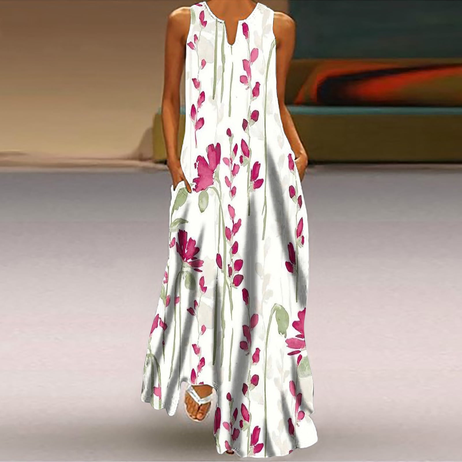 Ayolanni White Women Dresses Plus Size Party Vacation V-Neck Ombre ...