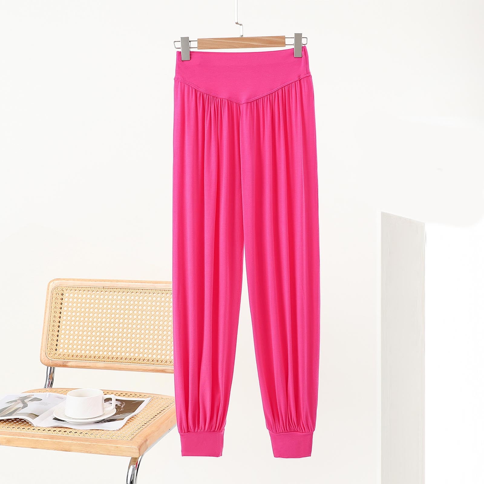 Ayolanni Wide Leg Womens Summer Pants Elastic Waist High Waisted Solid ...