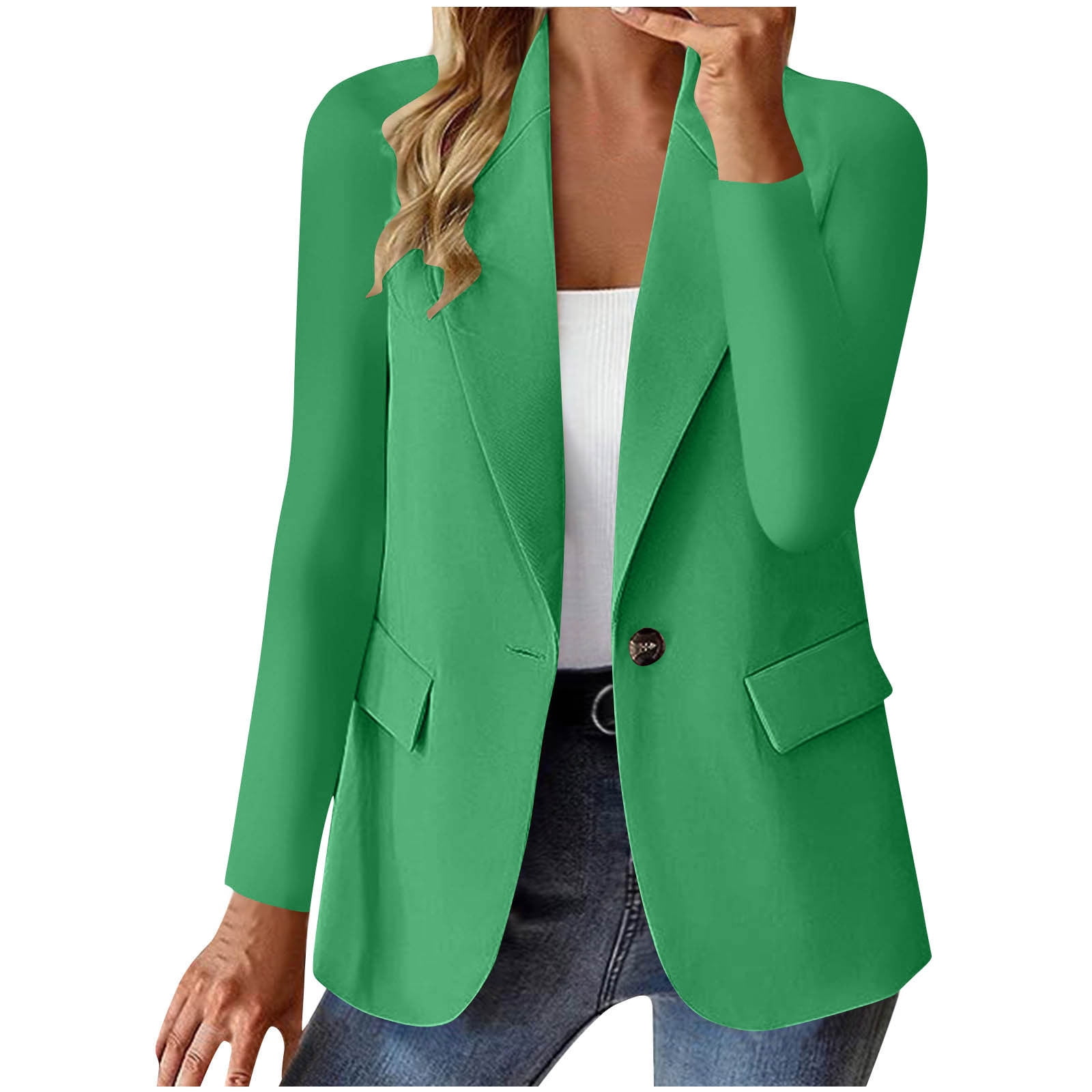 Ayolanni Woman Blazer and Jacket Fitted Green Open Front Button ...