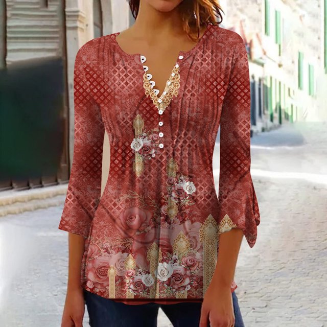 Ayolanni Women 3/4 Sleeve Graphic Tunic Tops Trendy 2025 Summer Casual ...