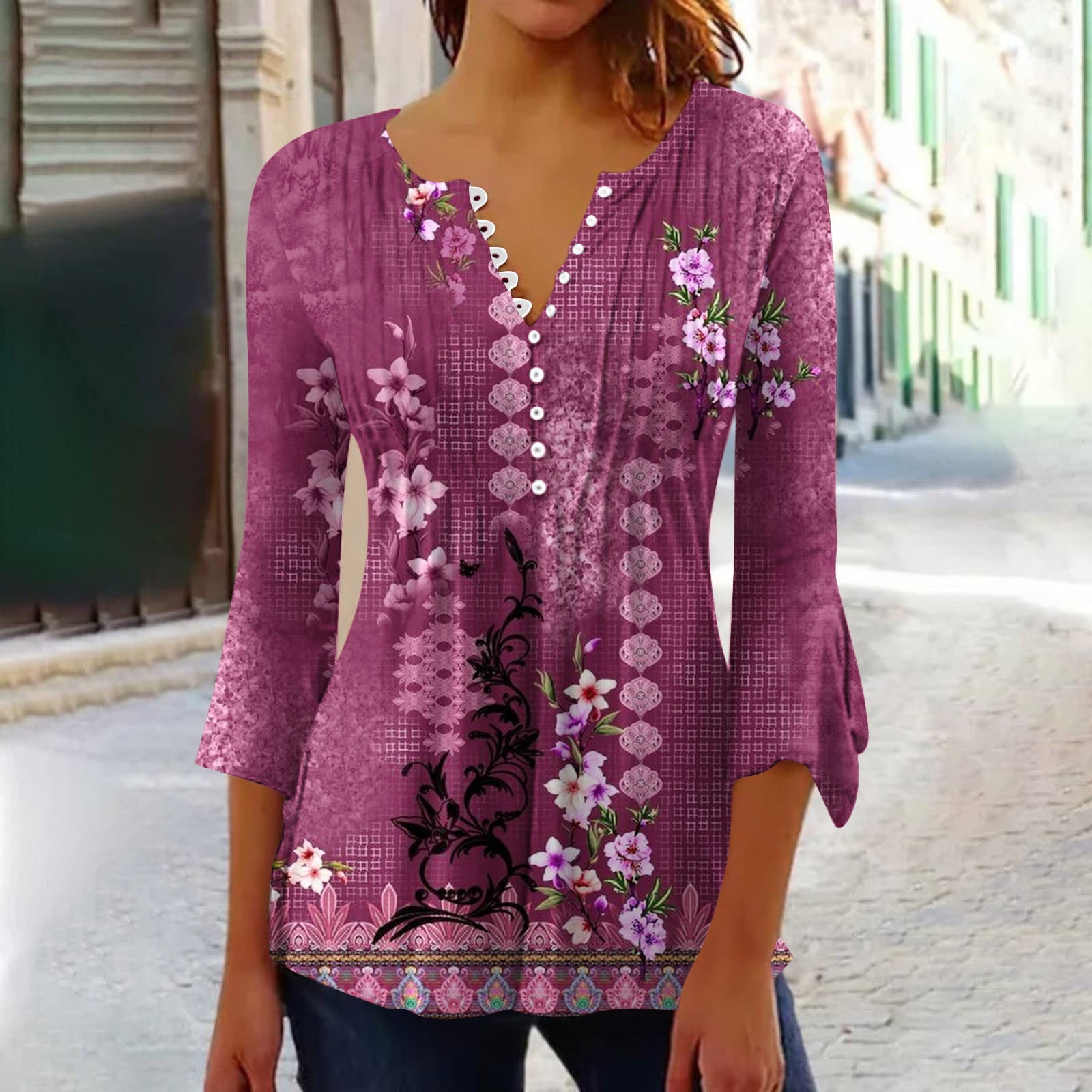 Ayolanni Women 3/4 Sleeve Graphic Tunic Tops Trendy 2025 Summer Casual ...