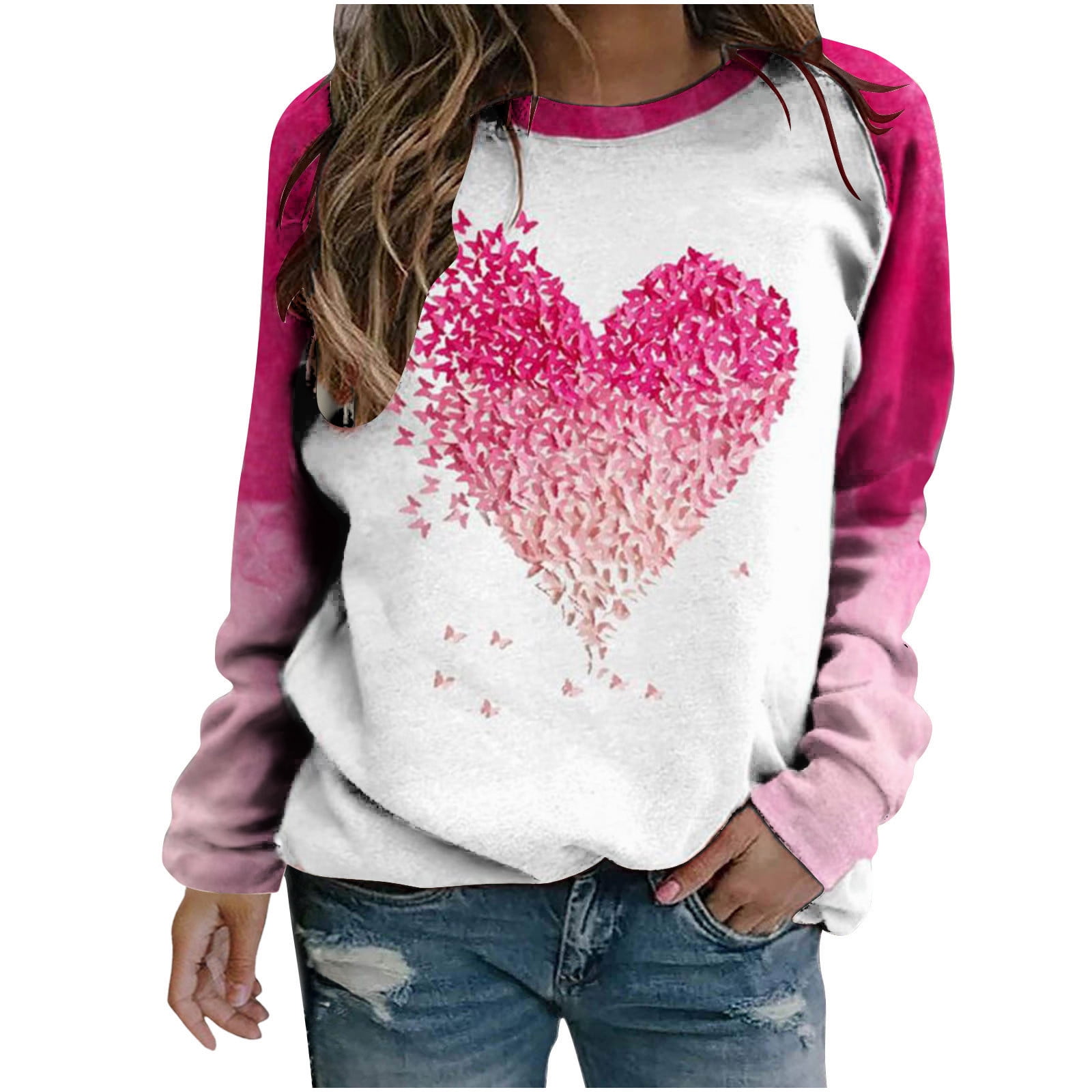 Ayolanni Women Shirt Pink Raglan Long Sleeve Crew Neck Pullover Love ...