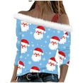 Ayolanni Women Top Blue 34 Sleeve Plush Pullover Cold Shoulder Christmas Blouses Womens Blouse