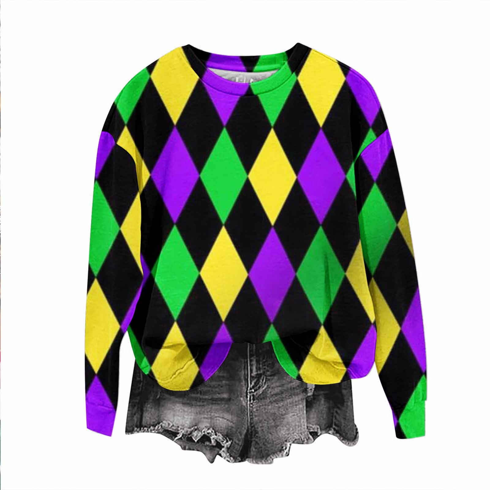 Ayolanni Women Tops Summer Purple Long Sleeve Carnival Pullover Crew ...