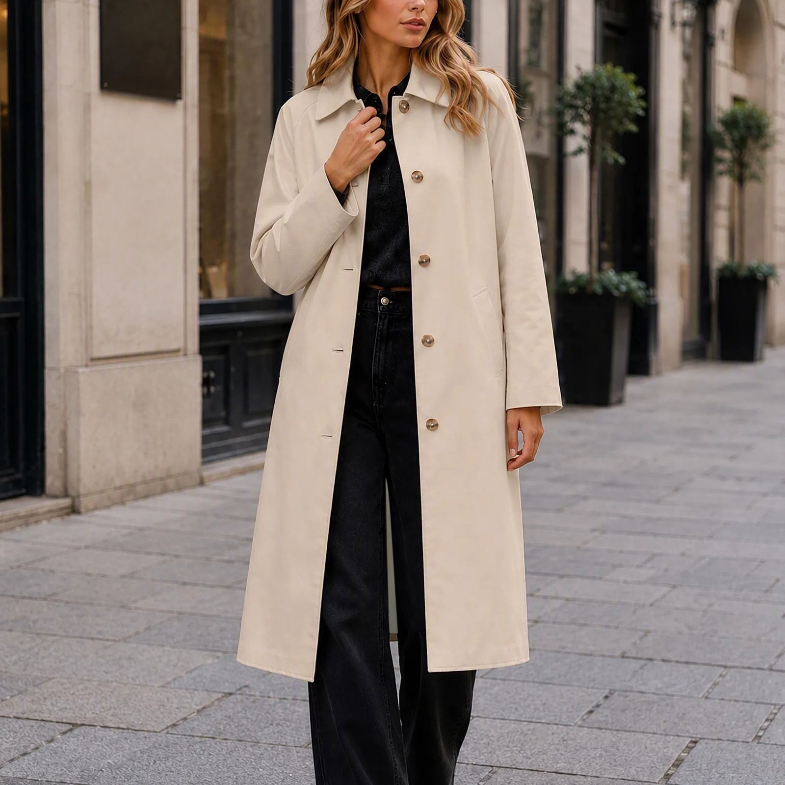 Ayolanni Women's Long Trench Coat Single Breasted Lapel Casual Jackets ...