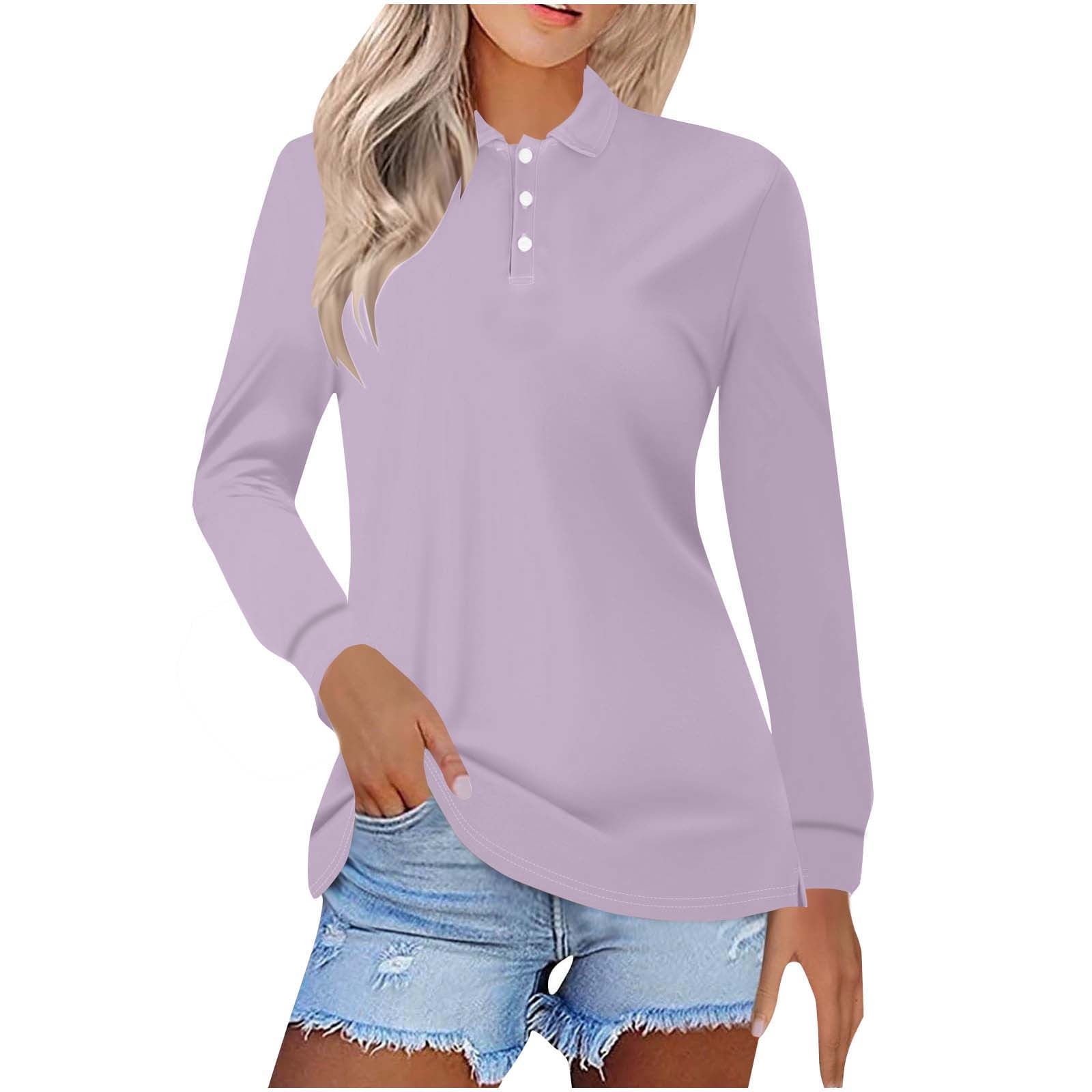 Ayolanni Womens Spring Tops Long Sleeve Collared Purple Solid Pullover ...