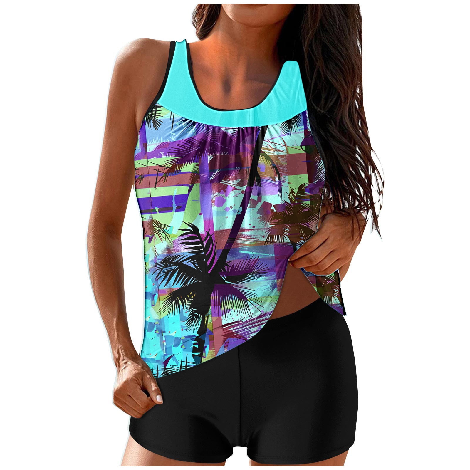 Ayolanni Womens Tankini Set Bohemian Modest Smocked Floral Tankini ...