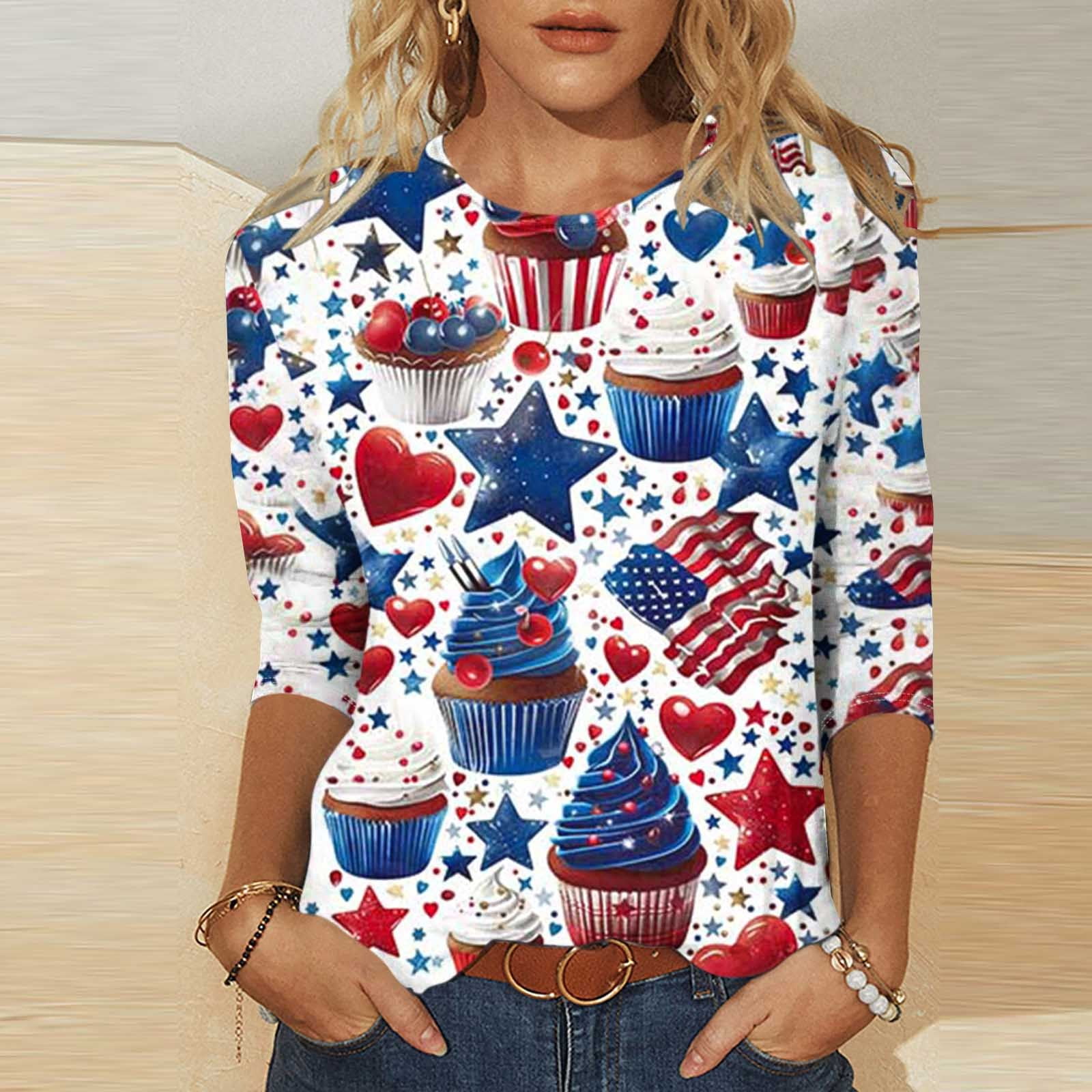 Ayolanni Womens Tunics 3/4 Sleeve The Fourth of July Blouses Ladies ...