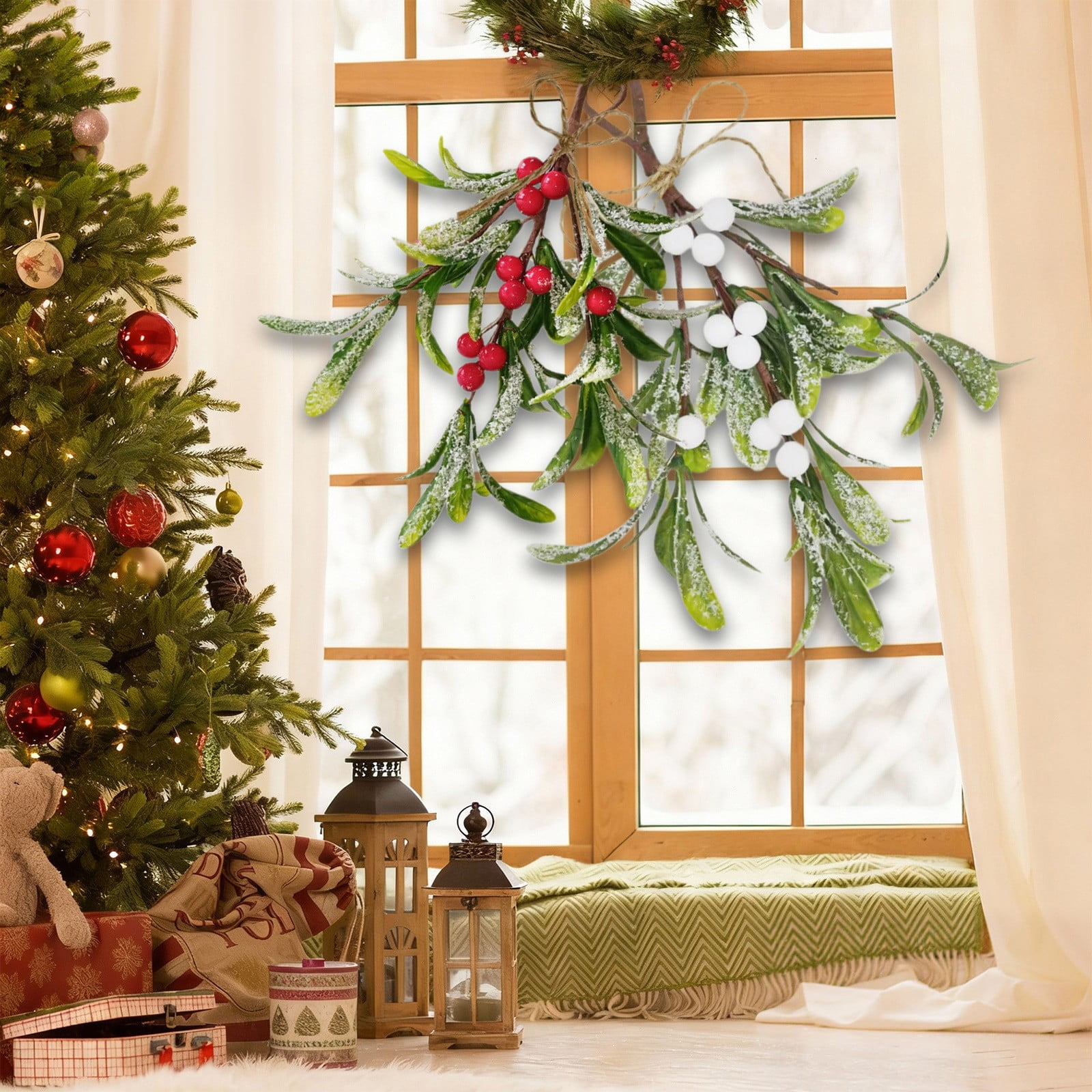 Ayprnig 2 Pcs Fake Mistletoe Christmas Mistletoe Hanging Doorway ...