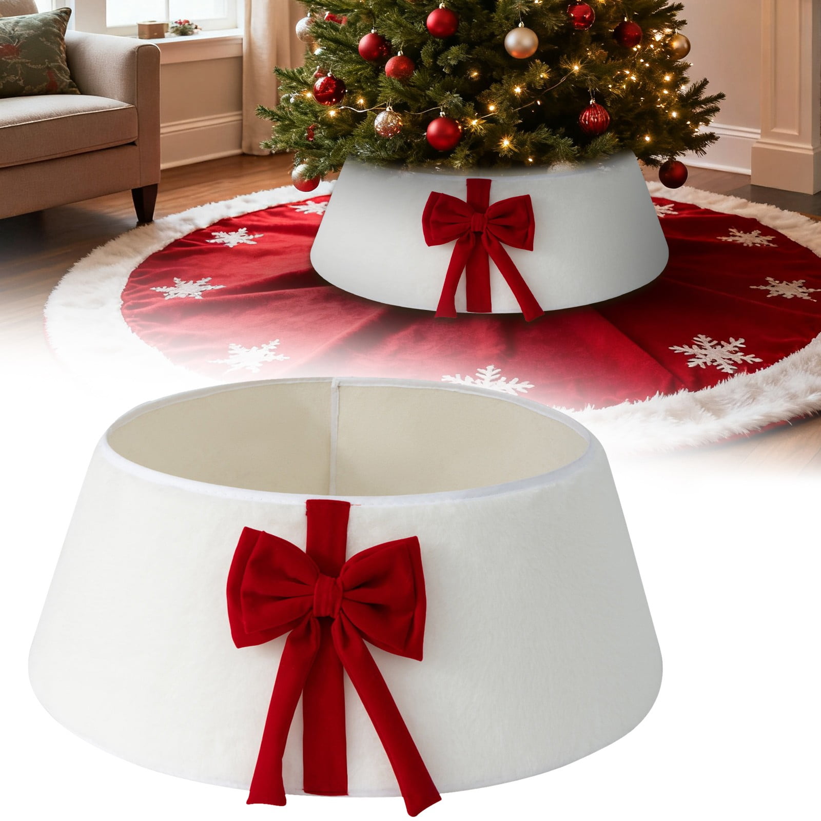 Ayprnig Christmas Tree Collar With Bow,Knit Christmas Tree Collars For ...