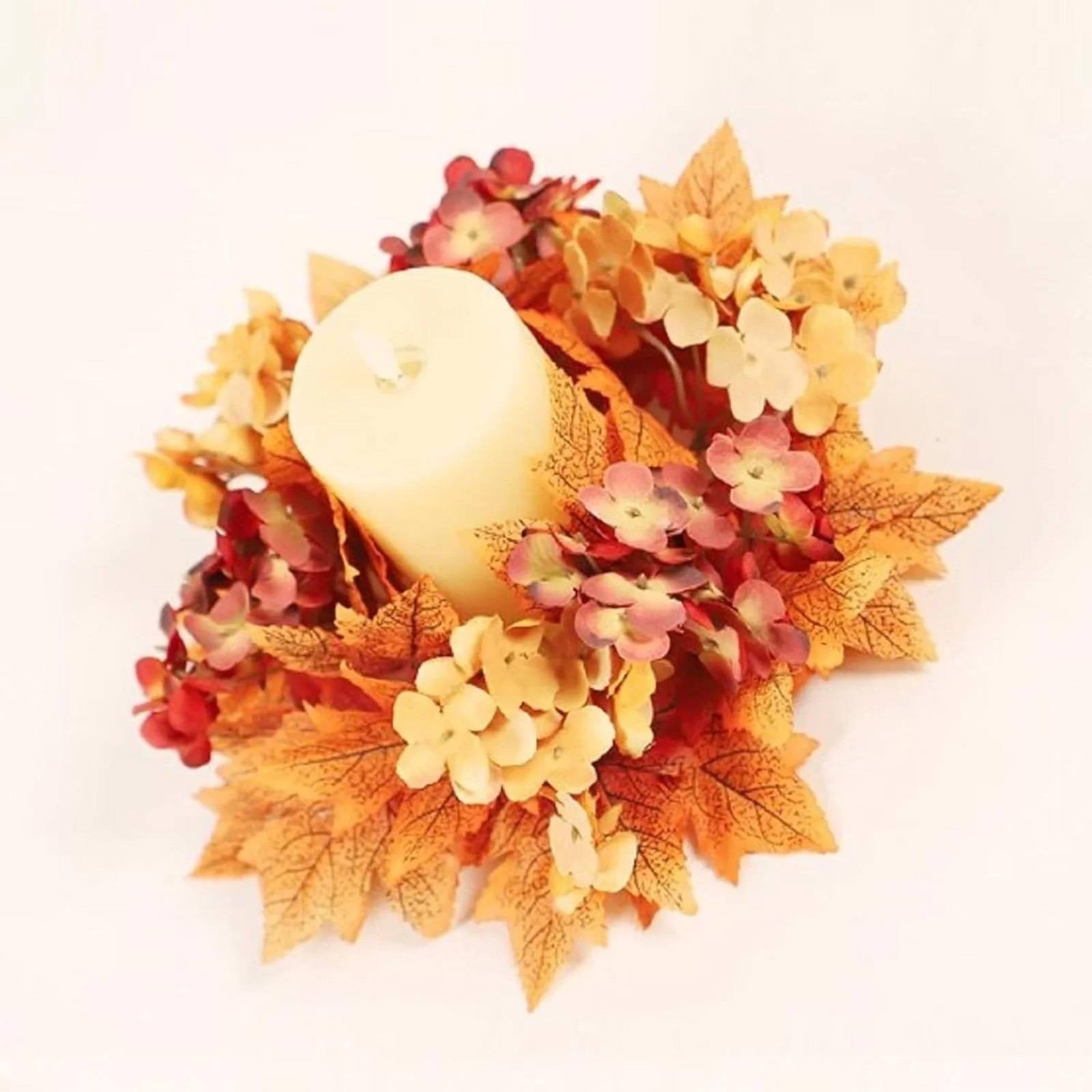 Ayprnig Fall Candle Rings Fall Candle Wreath Artificial Maple Leaves ...