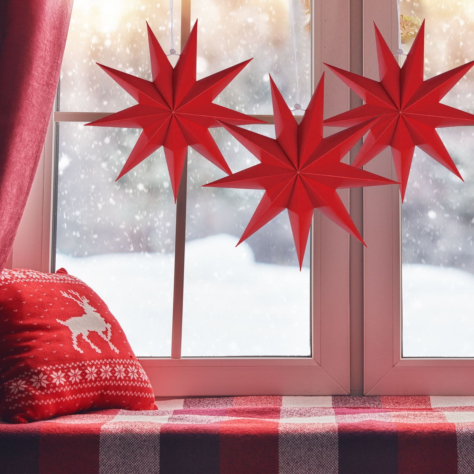 Ayprnig Paper Stars, 9-Pointed Paper Star Lanterns, Christmas 3D Paper ...