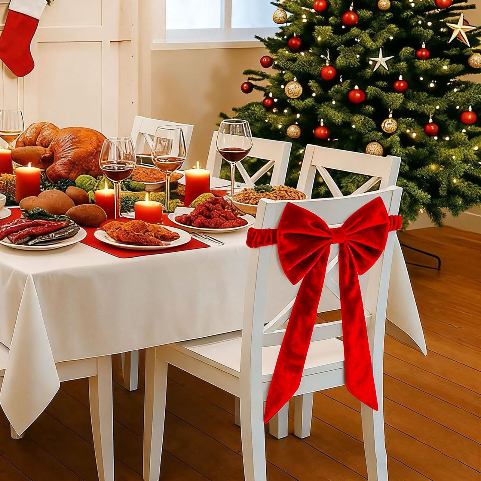 Ayprnig Red Christmas Bows, Christmas Chair Bows, Velvet Chair Bows ...