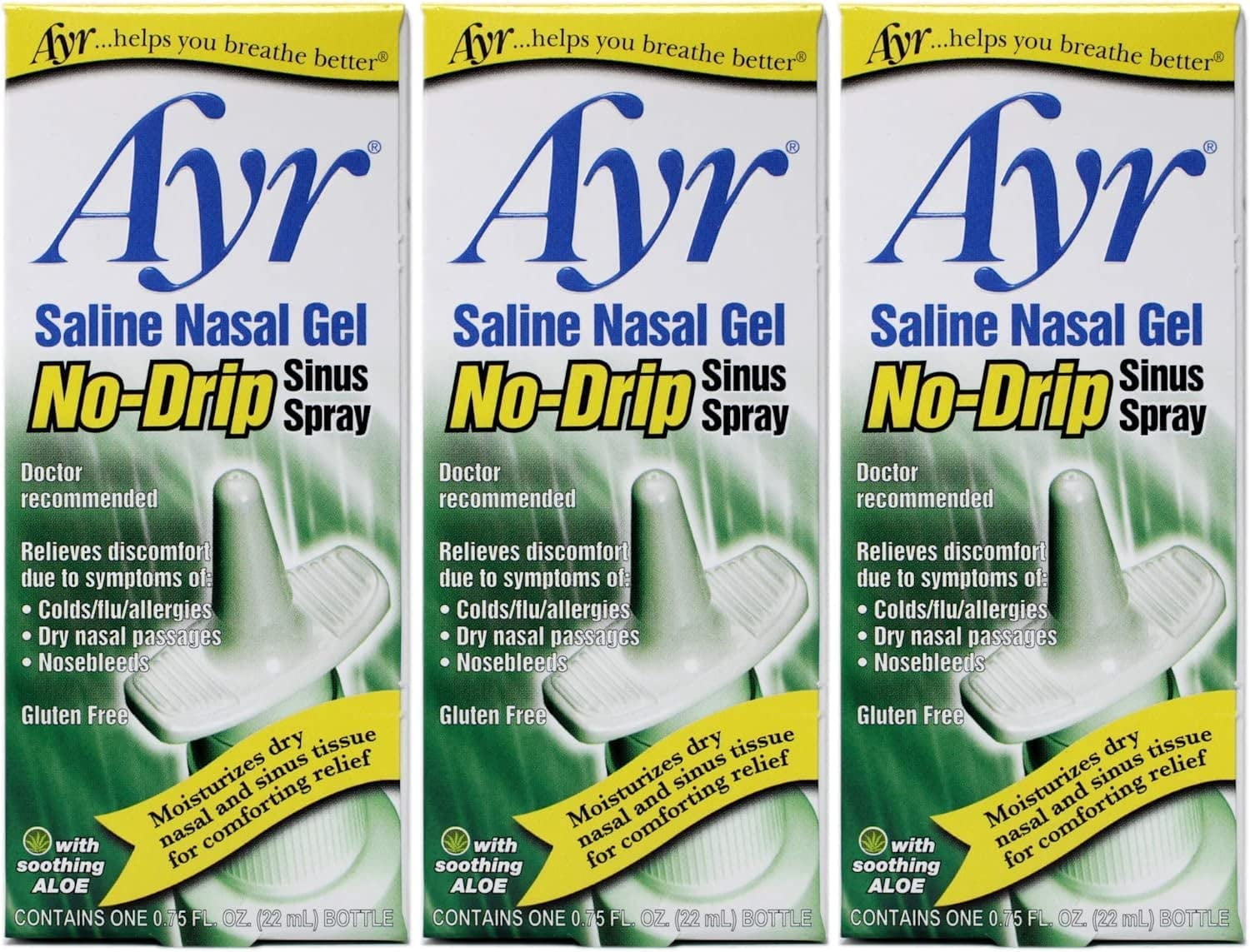 Ayr Saline Nasal Gel No-Drip Sinus Spray,0.75 Fl Oz (Pack of 3 ...