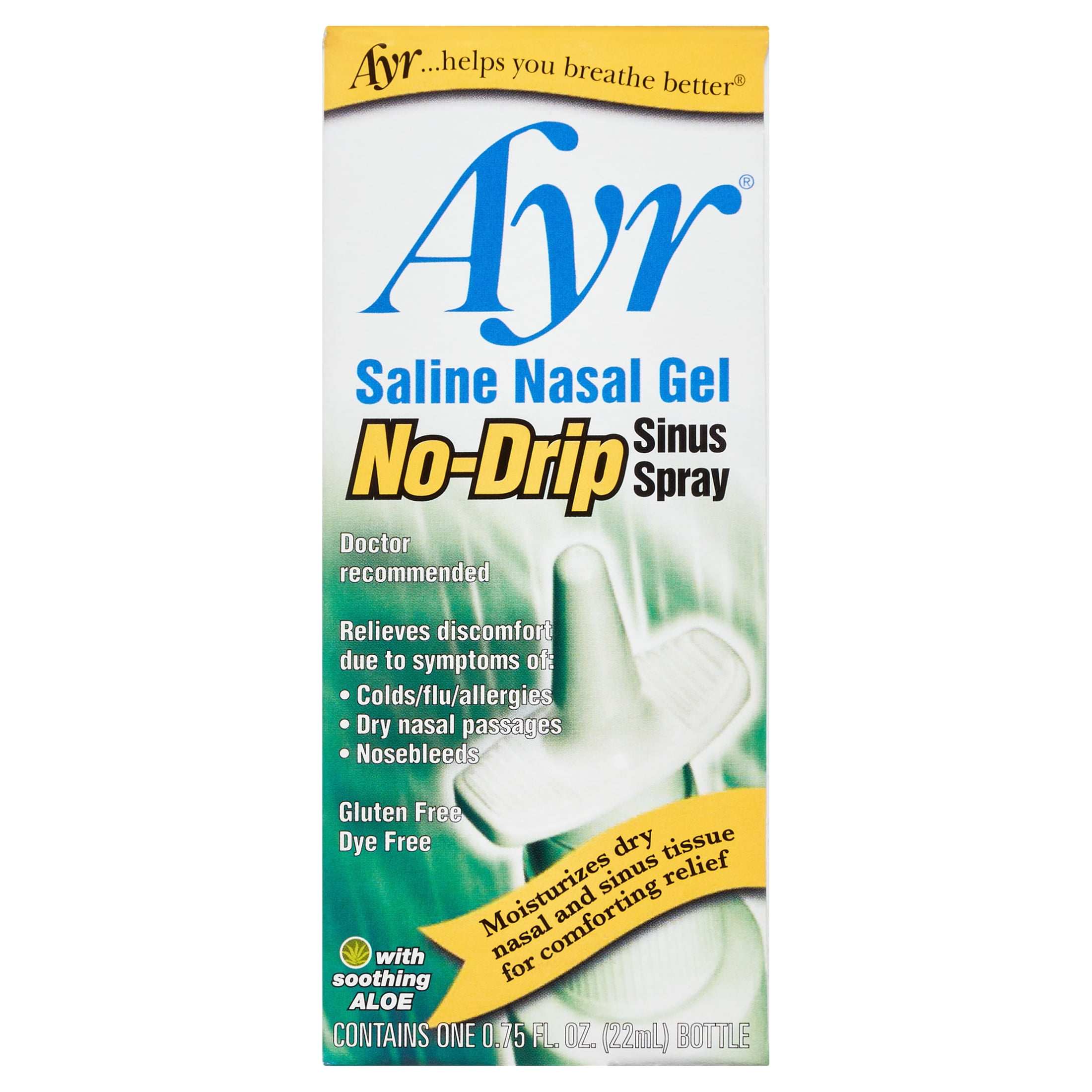 Ayr Saline Nasal Gel No-drip Sinus Spray With Soothing Aloe Vera, 0.75 ...