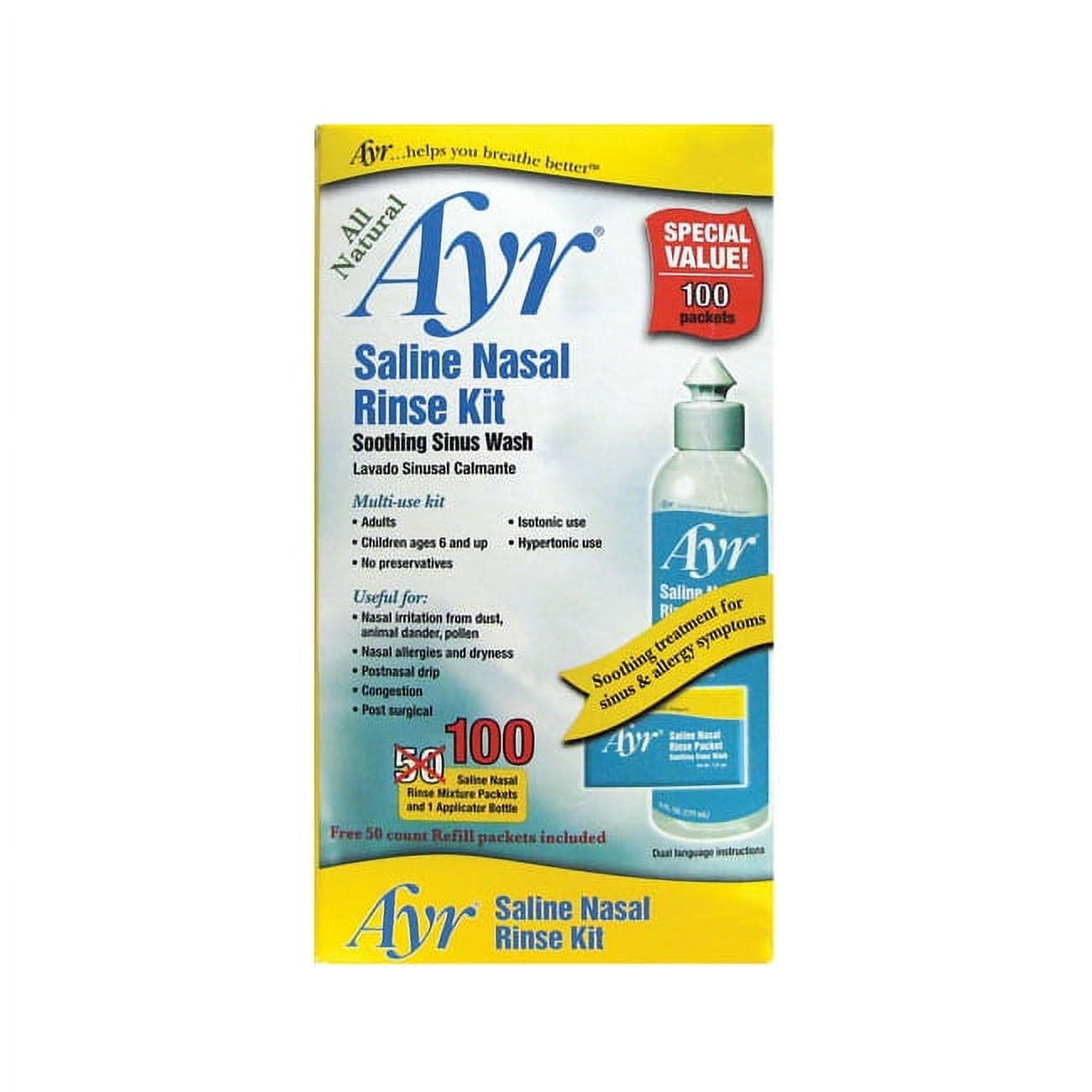 Ayr Saline Nasal Rinse Kit 100 Count HSA/FSA Eligible - Walmart.com