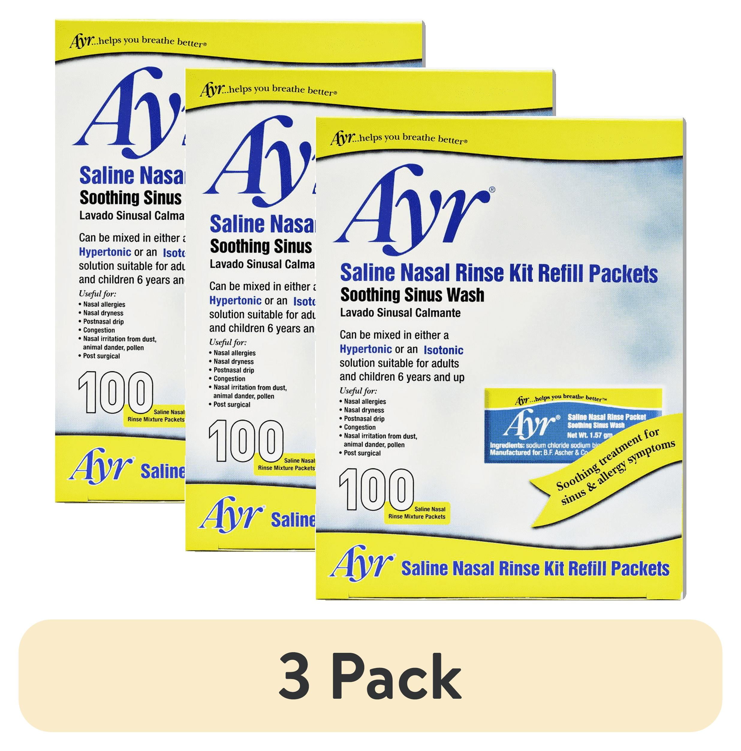 (3 pack) Ayr Saline Nasal Rinse Kit Ref 100 Count - Walmart.com