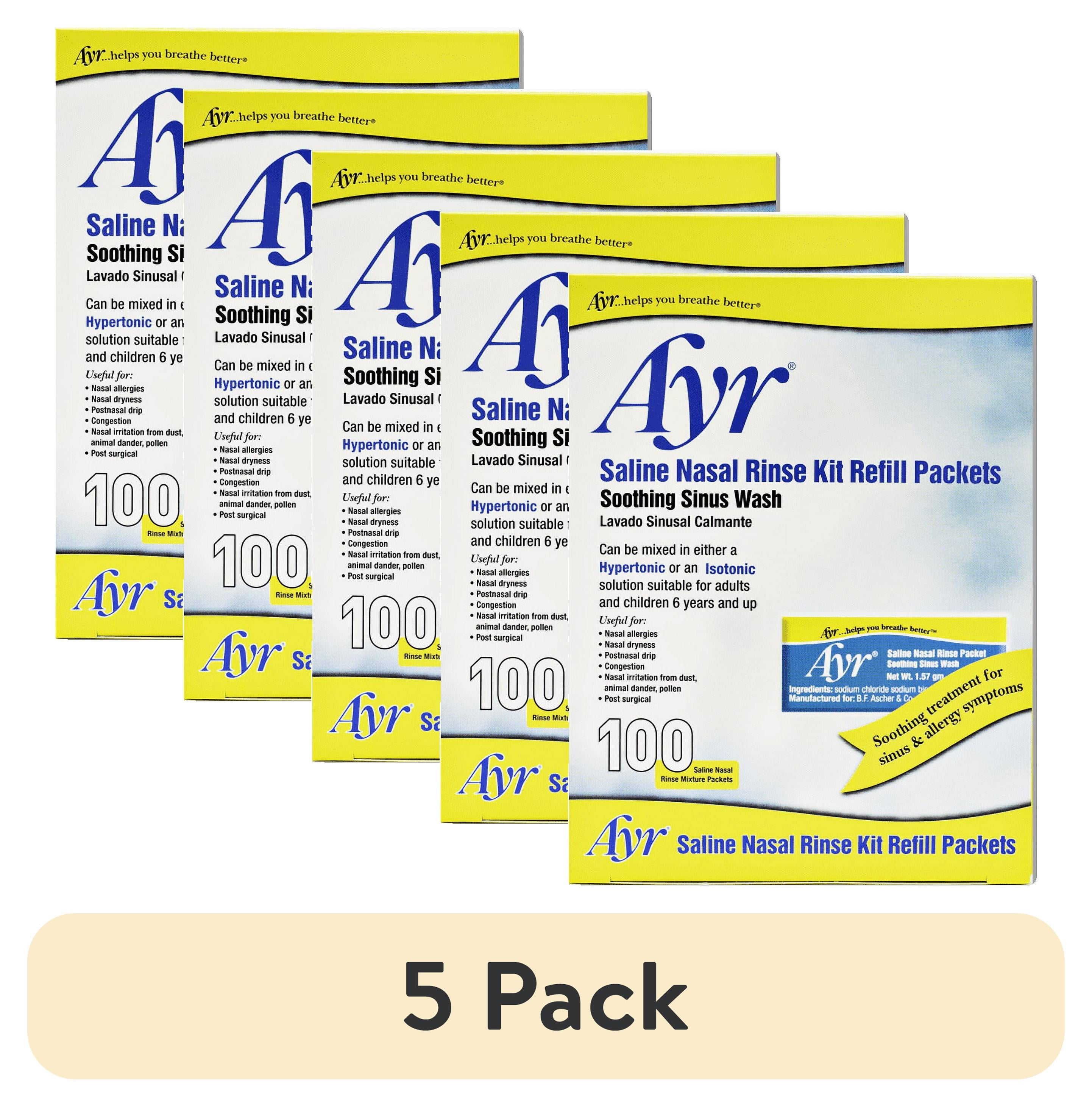 (5 pack) Ayr Saline Nasal Rinse Kit Ref 100 Count - Walmart.com