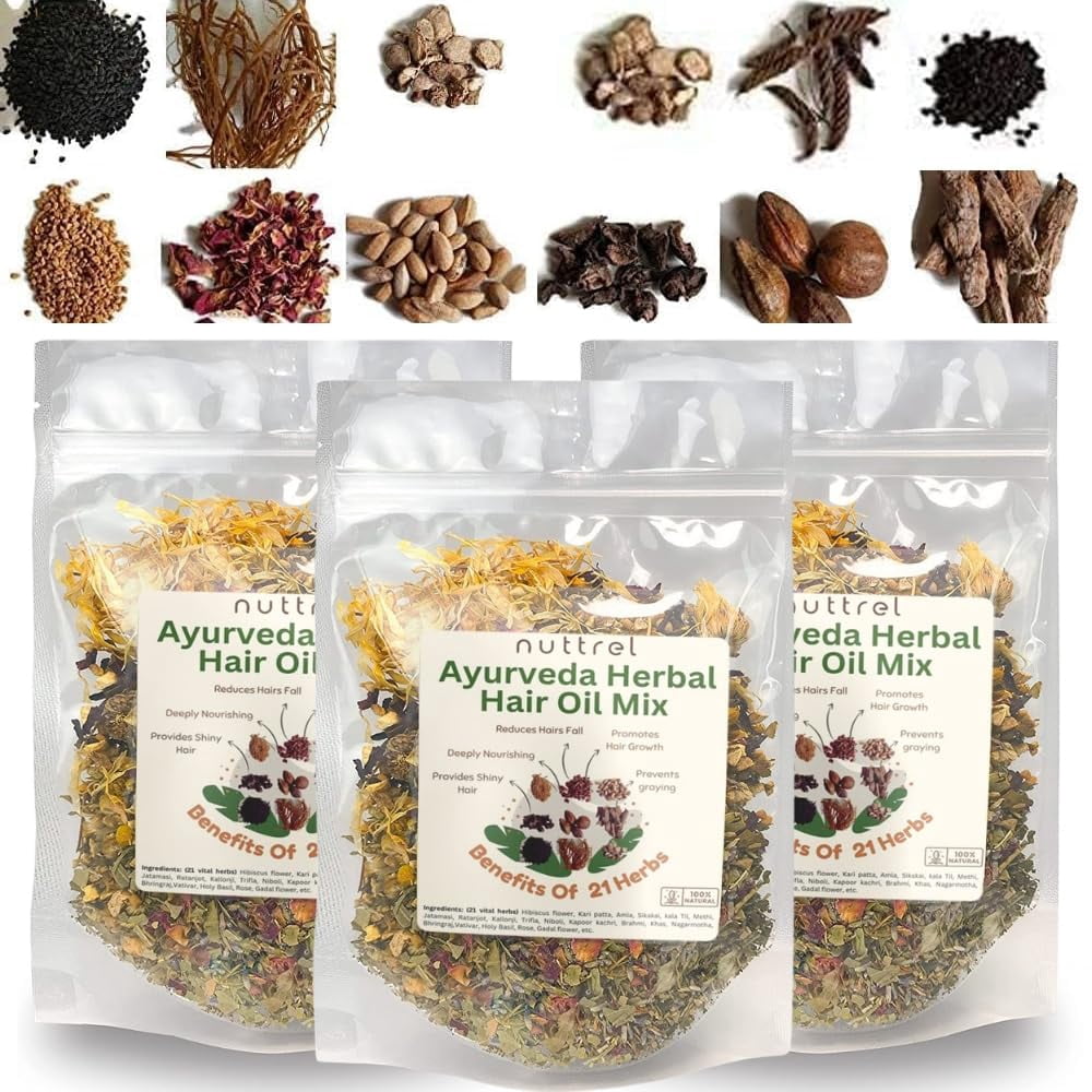 Ayurvedic Herbal Hair Oil Mix | 3 Packs | 18 Essential Herbs For Hair ...
