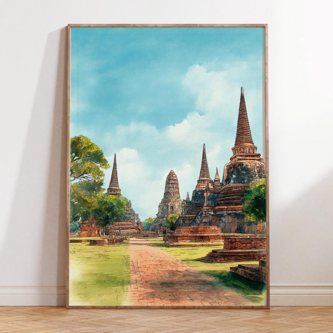 Ayutthaya Thailand Ancient Temple Ruins Travel Poster, Unframed Canvas ...