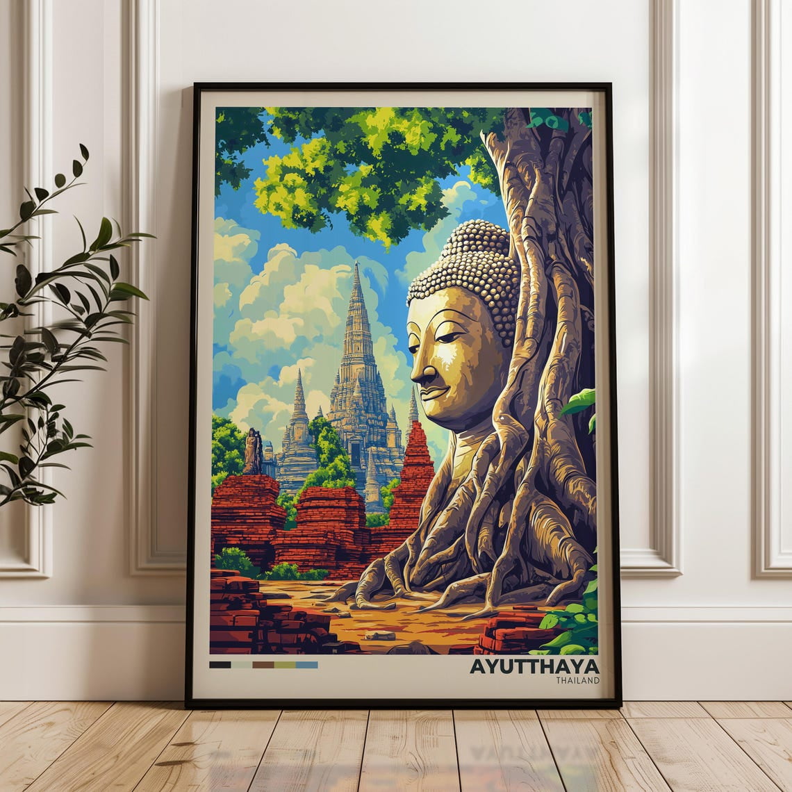 Ayutthaya Travel Poster - Thailand Wall Art Print, Illustration Poster, Artwork, Home & Office ...