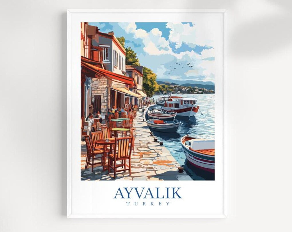 Ayvalik Turkey Travel Print Wall Art - Illustrated Ayvalık Landscape ...