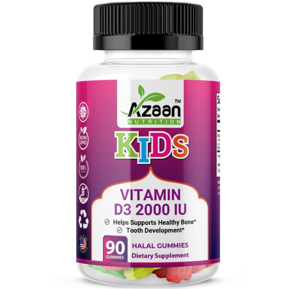 Azaan Kids Vitamin D3 2000IU Halal Gummies (90 Count) - Walmart.com