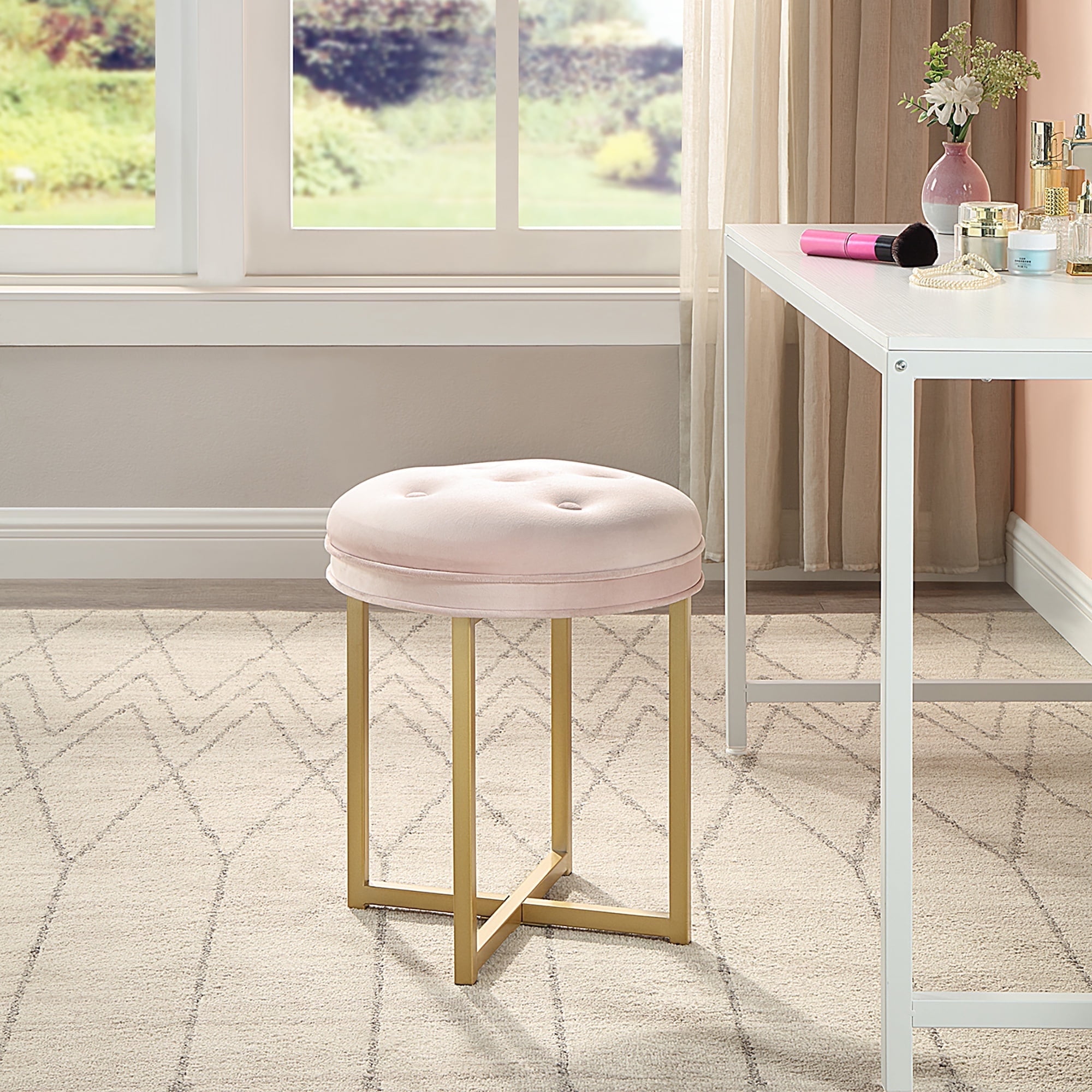 Azalea Park Glam Gold Vanity Stool with Velvet Pink Cushion - Walmart.com