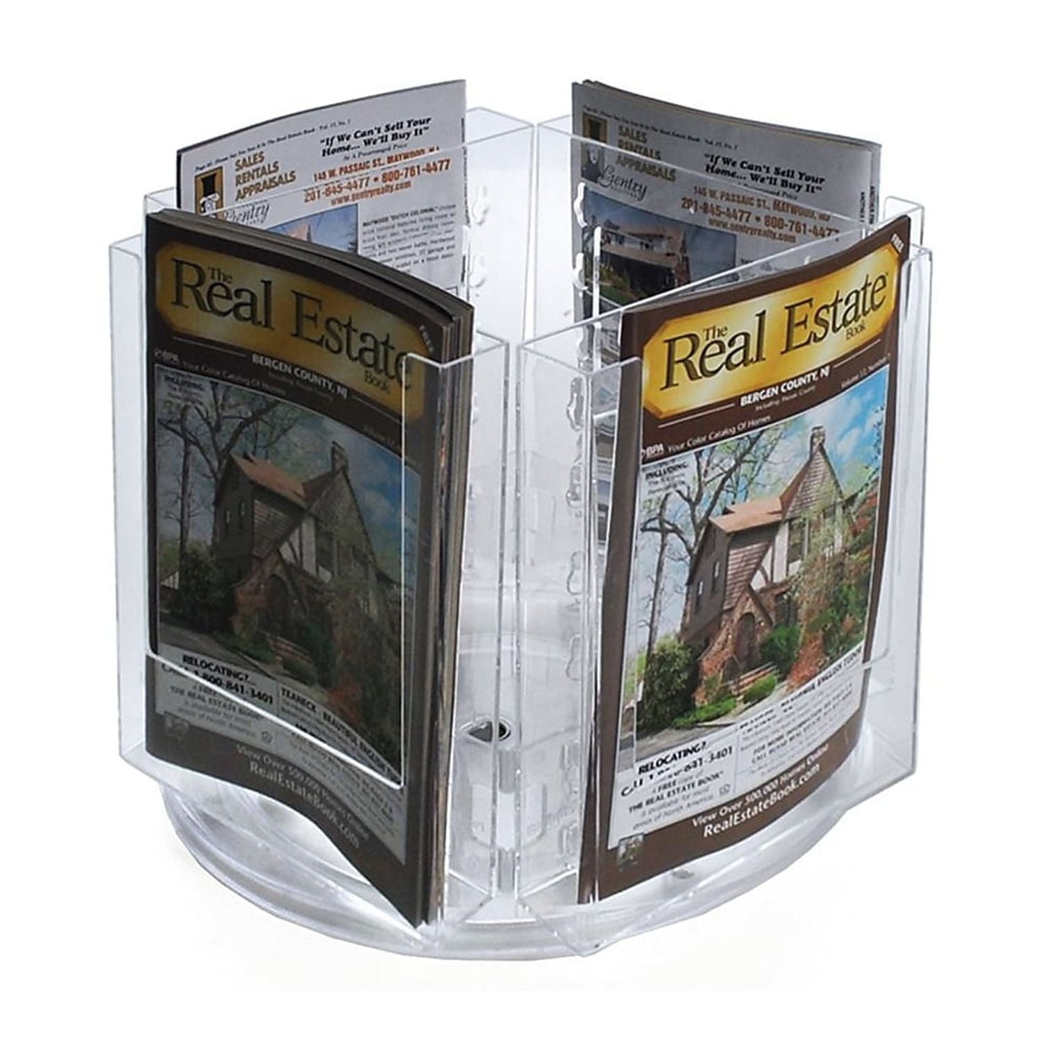 Azar 8 3/8" x 6" Bi-Fold 4-Pocket Revolving Modular Crystal Styrene ...