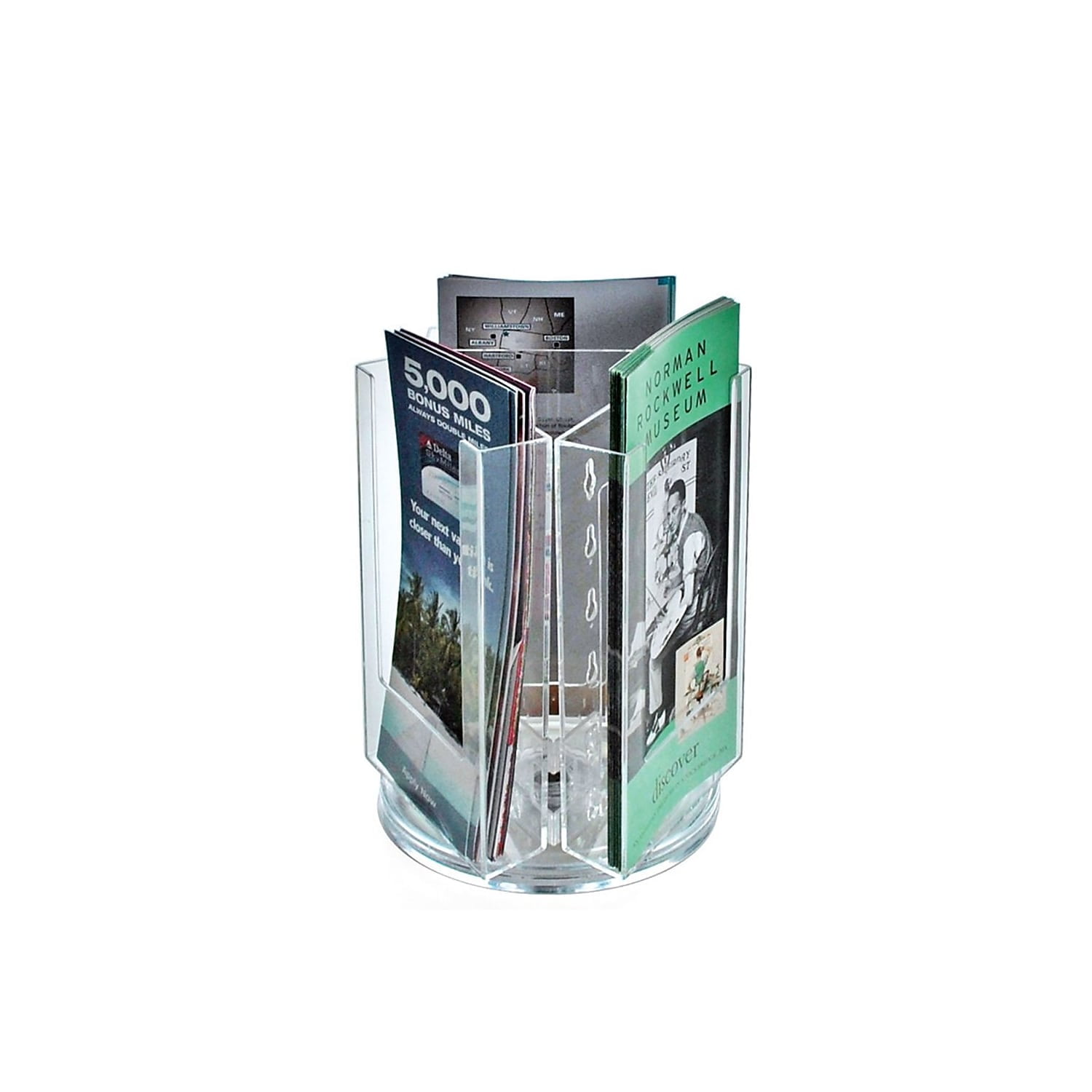 Azar 8 3/8" x 6" Tri-Fold 3-Pocket Revolving Modular Crystal Styrene ...