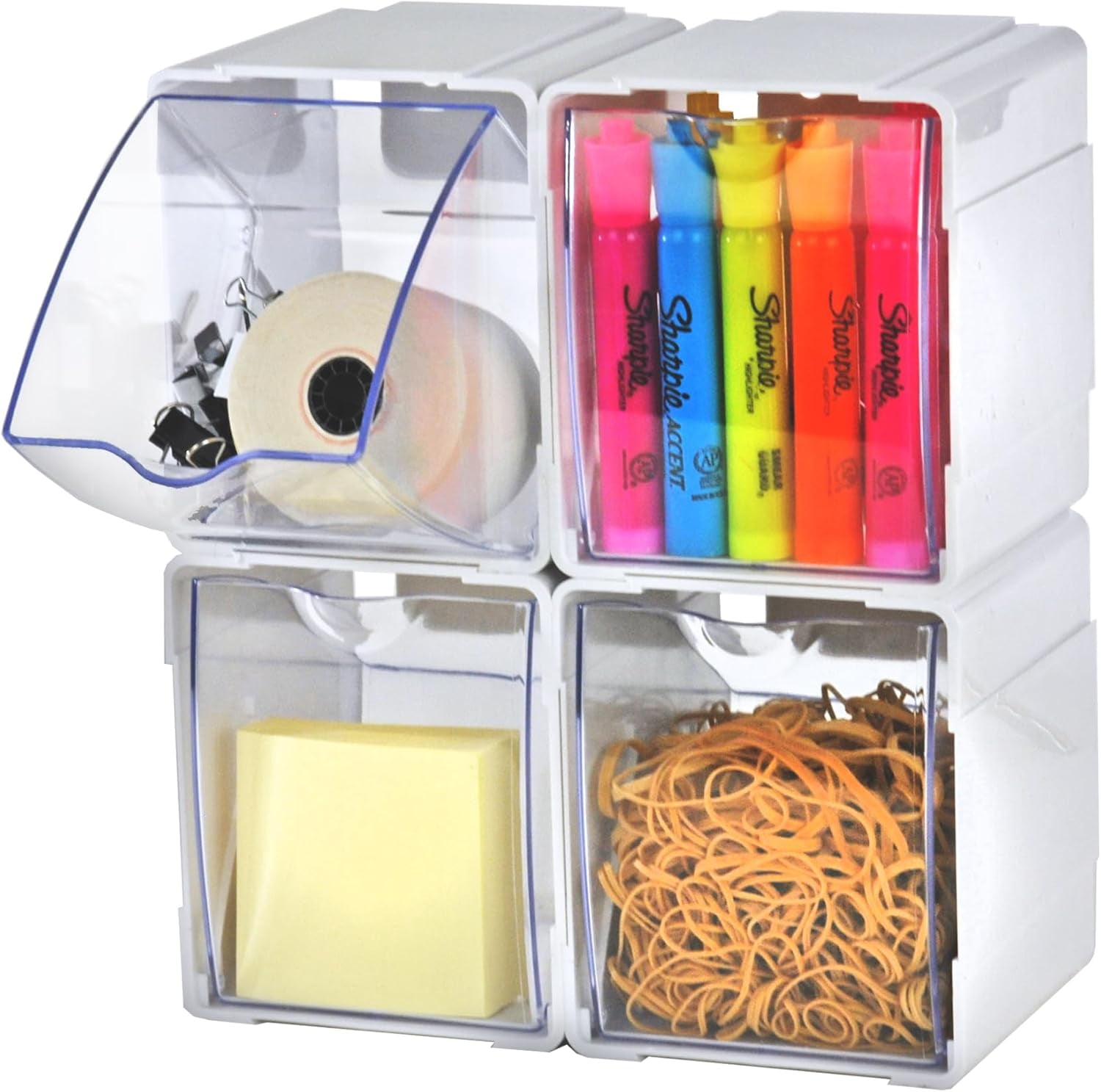 Azar Displays 300360-4PK Stackable Tilt Bin Counter Organizers, White ...