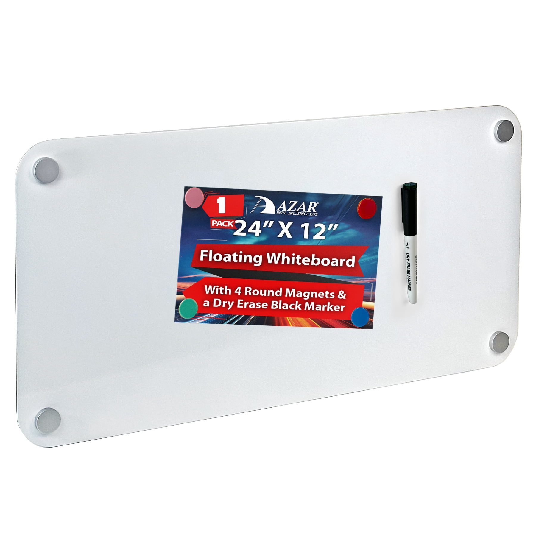 Floating Whiteboard with Standoff Caps, Assorted Magnets and Marker Kit ...