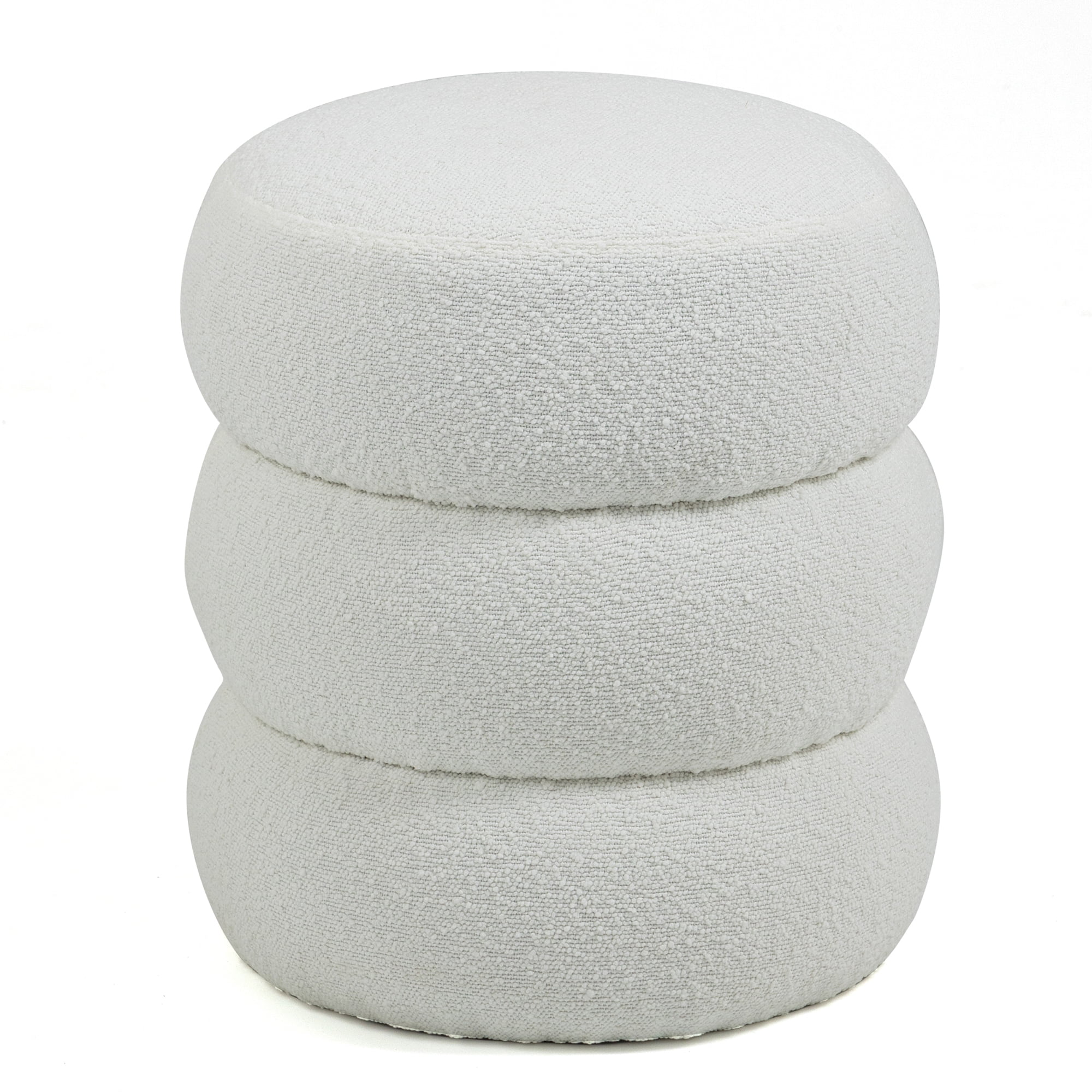 Azaria White Fabric Boucle Round Footstool Ottoman with Tufted Accent ...