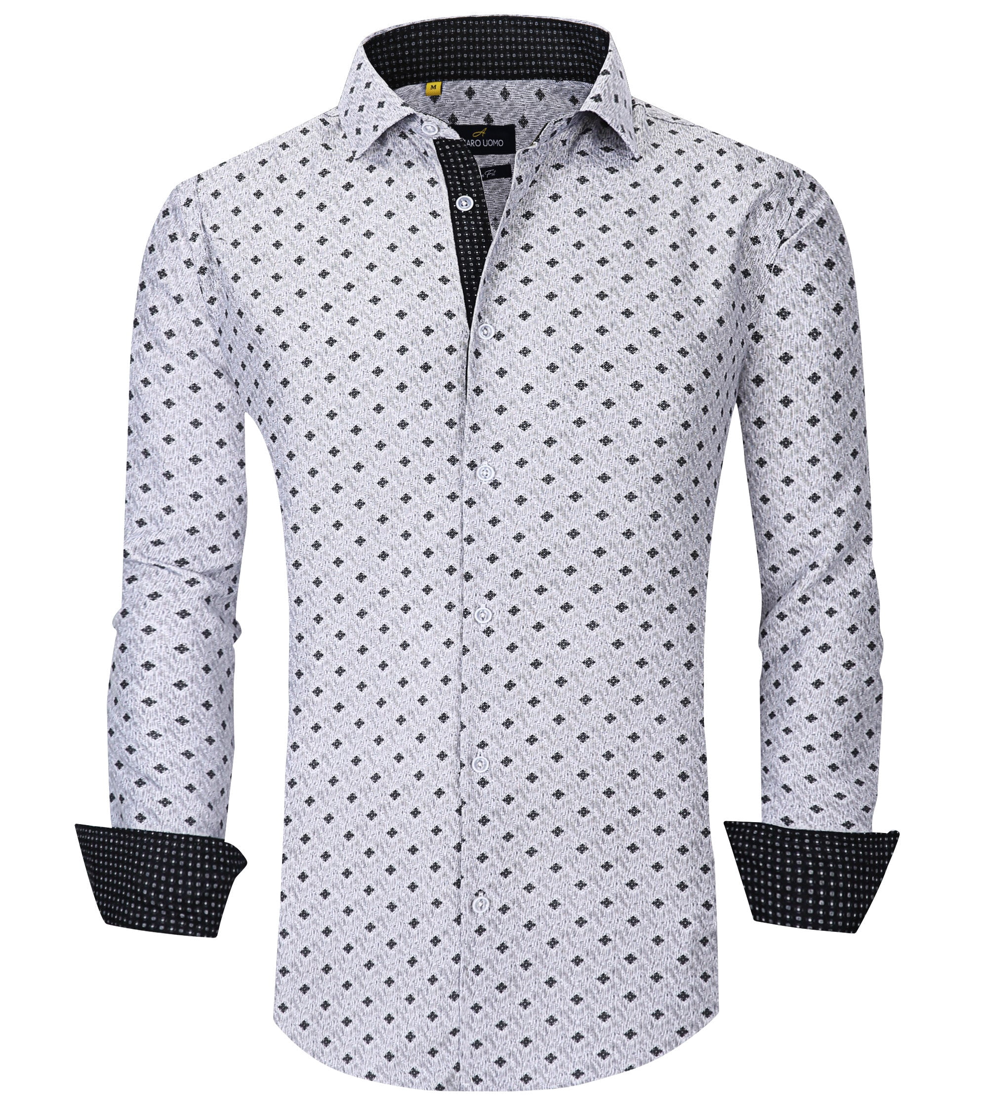 Azaro Uomo Men's Slim Fit Long Sleeve Geometric Button Down(VAZ303-1-WHITE) - Walmart.com