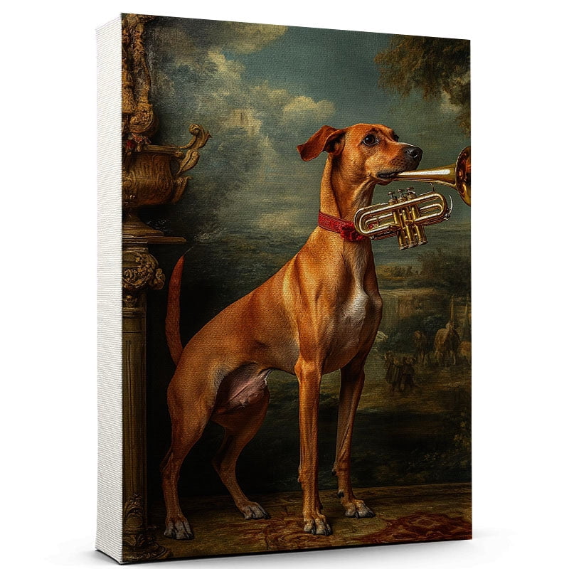 Azawakh Vintage Dog Trumpet Canvas – Artistic Music, Azawakh Dog with ...