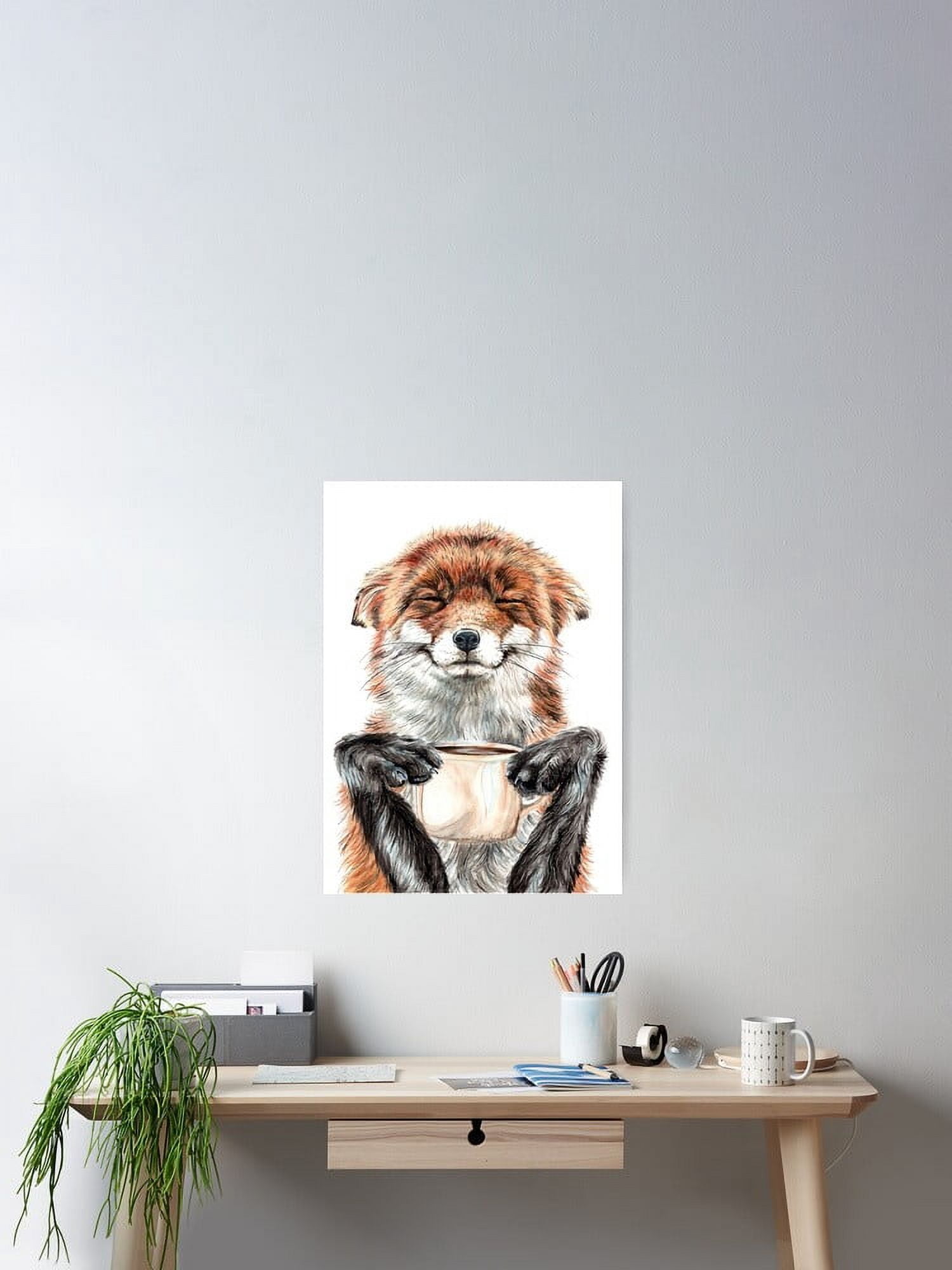 Azhangfsfa Morning Fox - cute coffee animal Hanging paintings posters ...