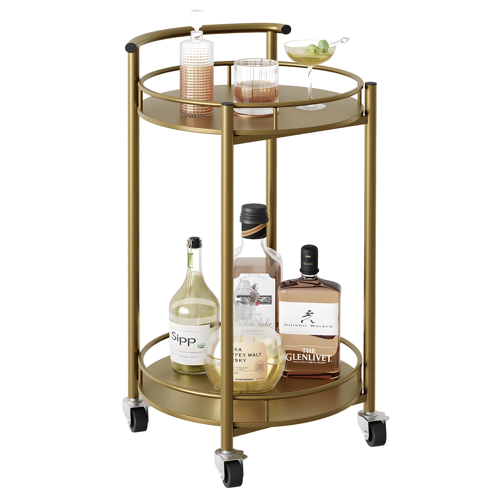 Azheruol 2-Tiers Bar Gold Rolling Cart for Home for Living Room, 14.9 ...