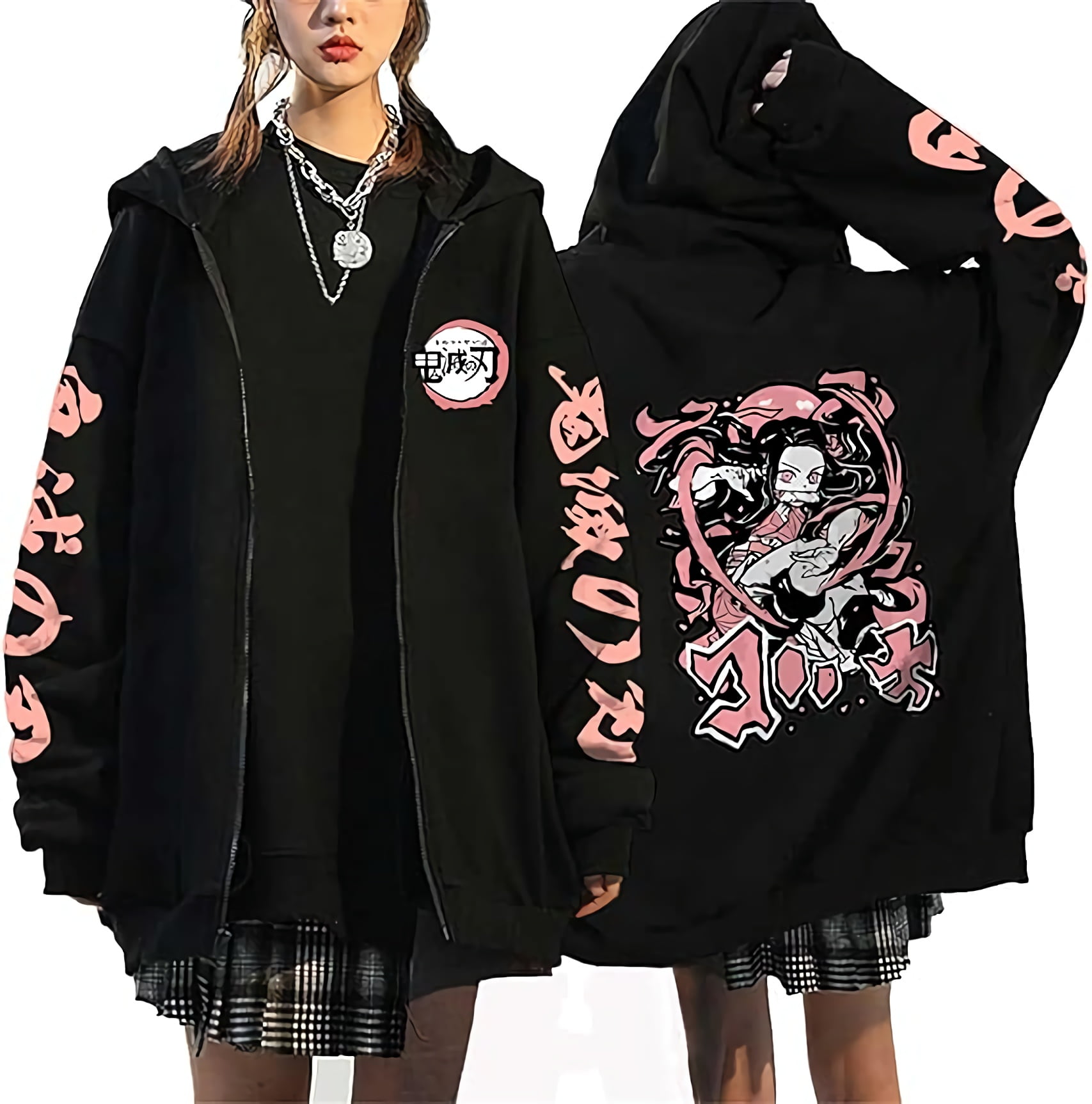 Azikbd Demon Slayer Zip Up Hoodie Kamado Nezuko Graphic Harajuku Long ...