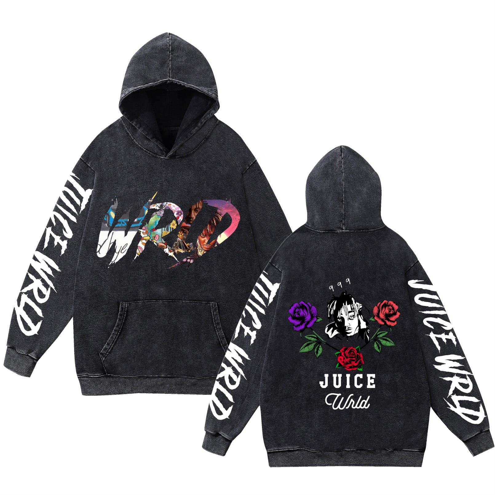 Azikbd Juice Wrld washed vintage hoodie hip hop street fashion pullover ...