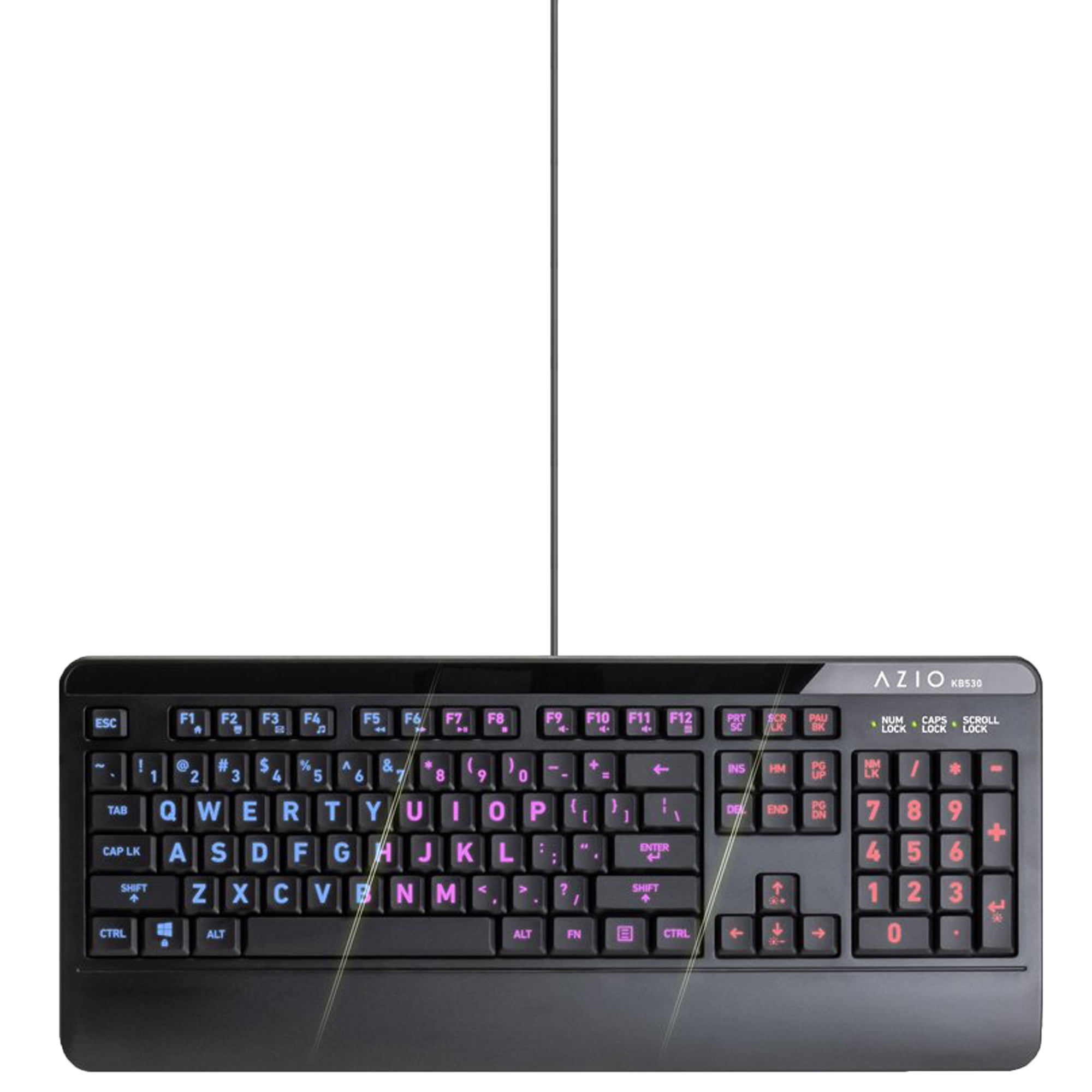 Azio Large Print Waterproof USB Keyboard - Wired 3-Color LED Backlit ...