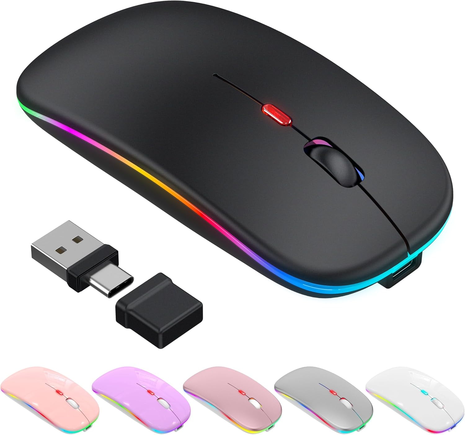 Azmall Bluetooth Wireless Mouse – LED Rechargeable Silent Mouse with 2 ...