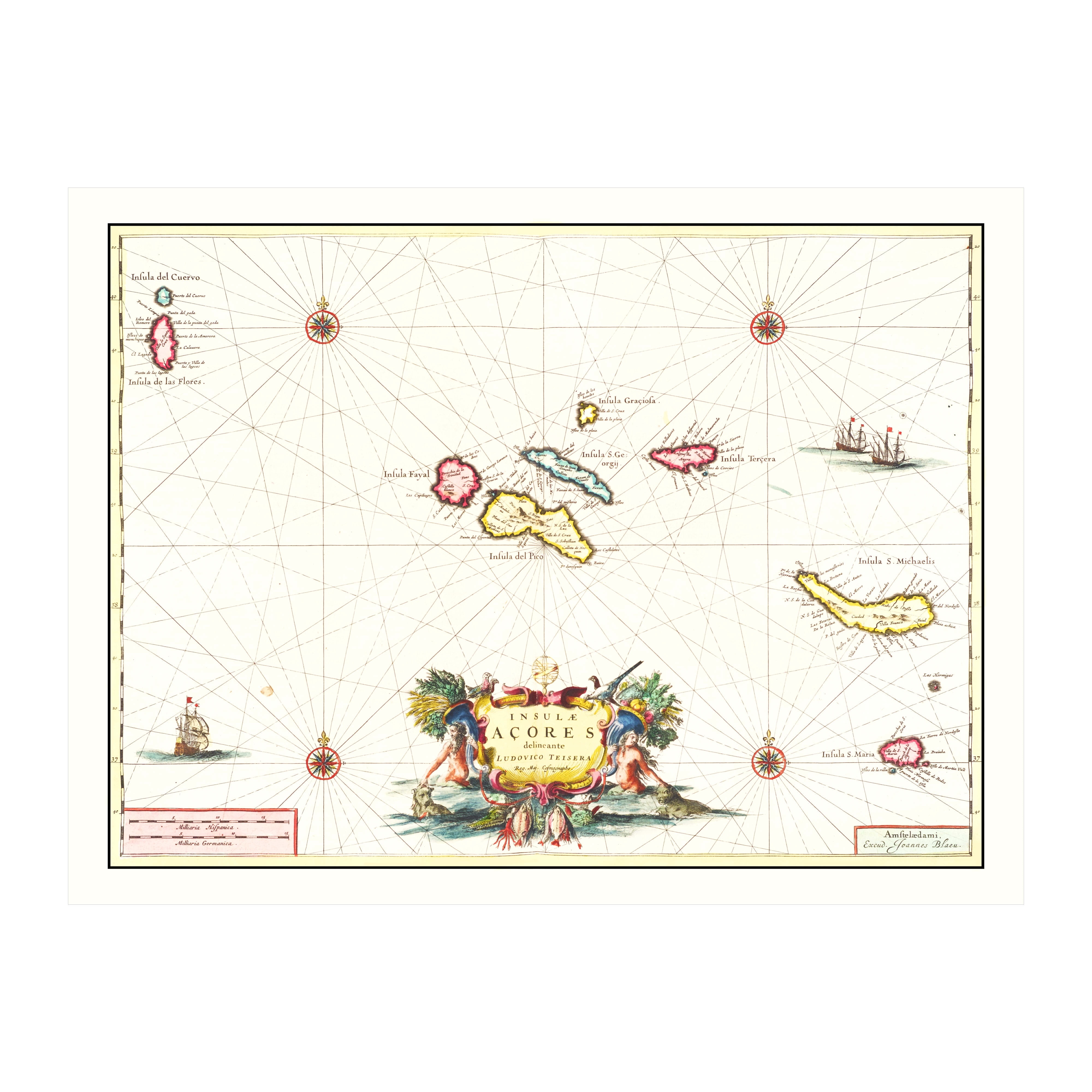 Azores Portugal Art, 1665 Vintage Map of Azores Portugal History Wall ...