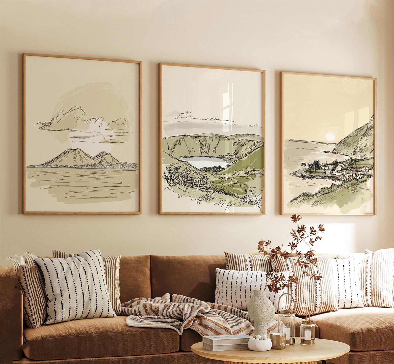 Azores Portugal Poster Minimal Line Wall Art Coastal Landscape Prints ...