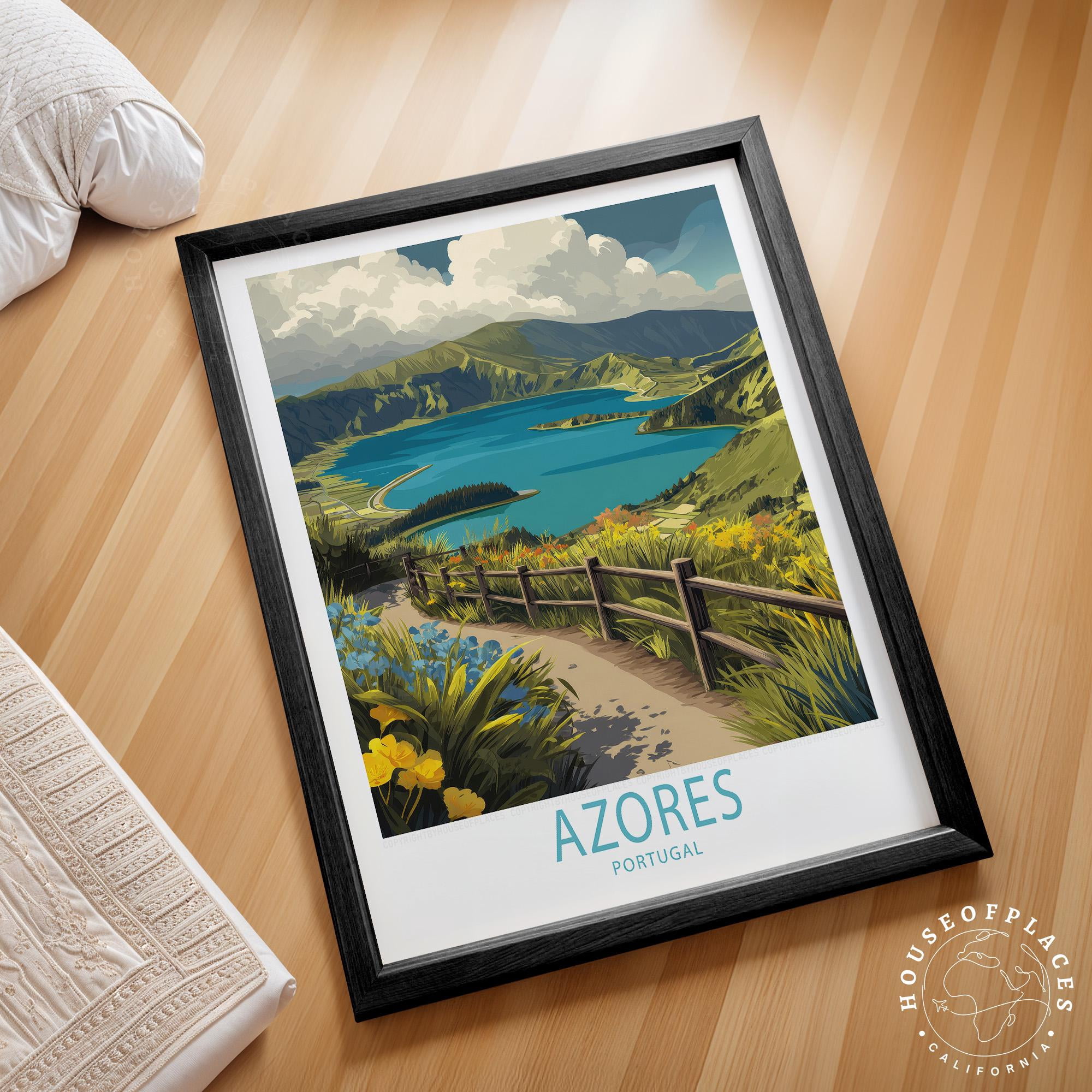 Azores Portugal Poster – Scenic Lake Wall Art, Island Landscape Print ...