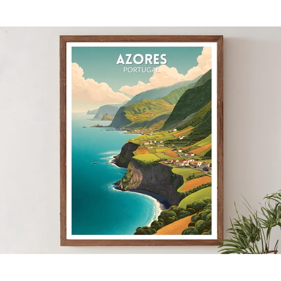 Azores Portugal Retro Travel Mid Century Modern Wall Art Vintage Island ...