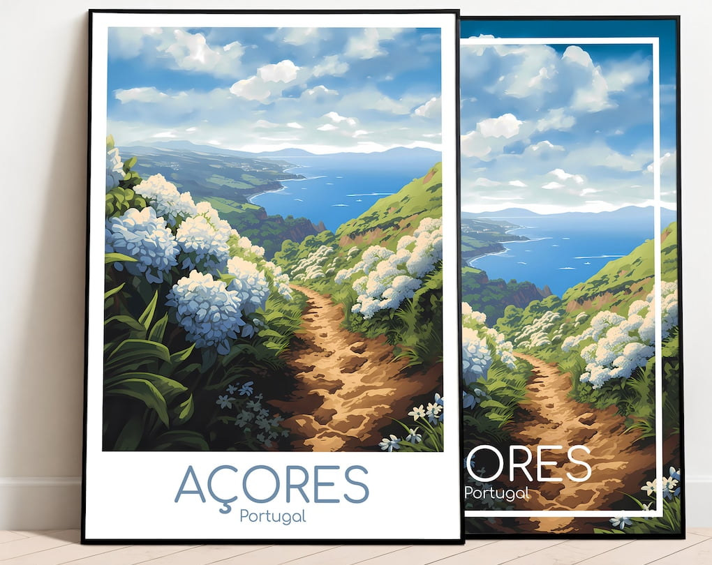 Azores Travel Poster Azores Poster Wall Art Portugal Vintage Poster ...